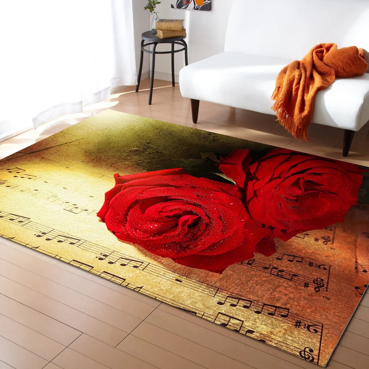 Coral velvet Roses Yuepu Music Flowers Red ce Area Rug Kids Room Living ...