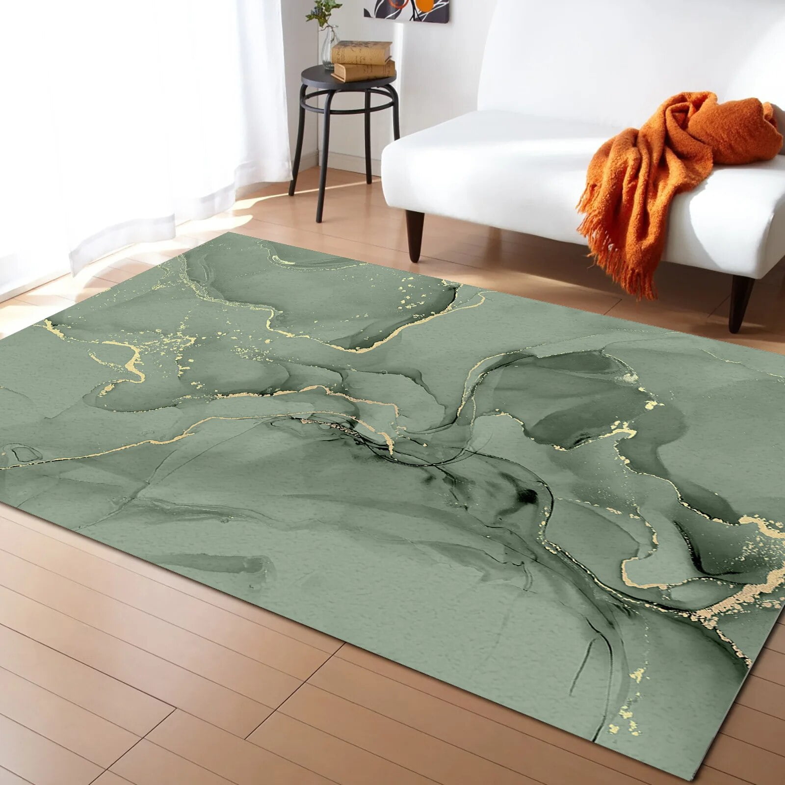 Coral velvet Sage Green Marble Lines Living Room Carpet Coffee Table ...
