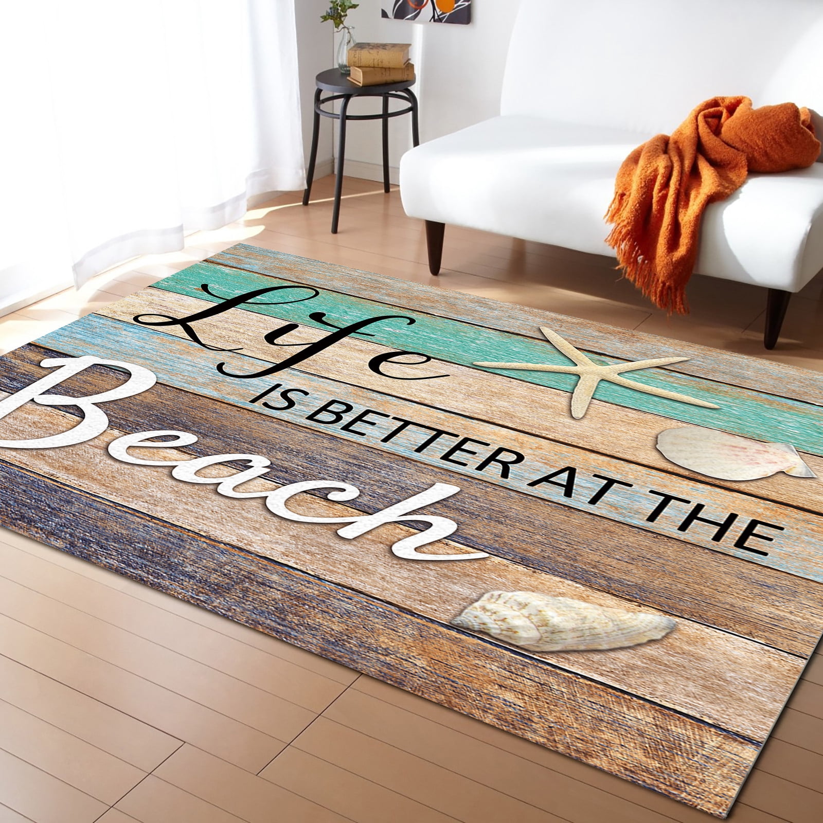 Coral velvet Sea Beach Wooden StarShell Carpet Area Rug Children's Room ...