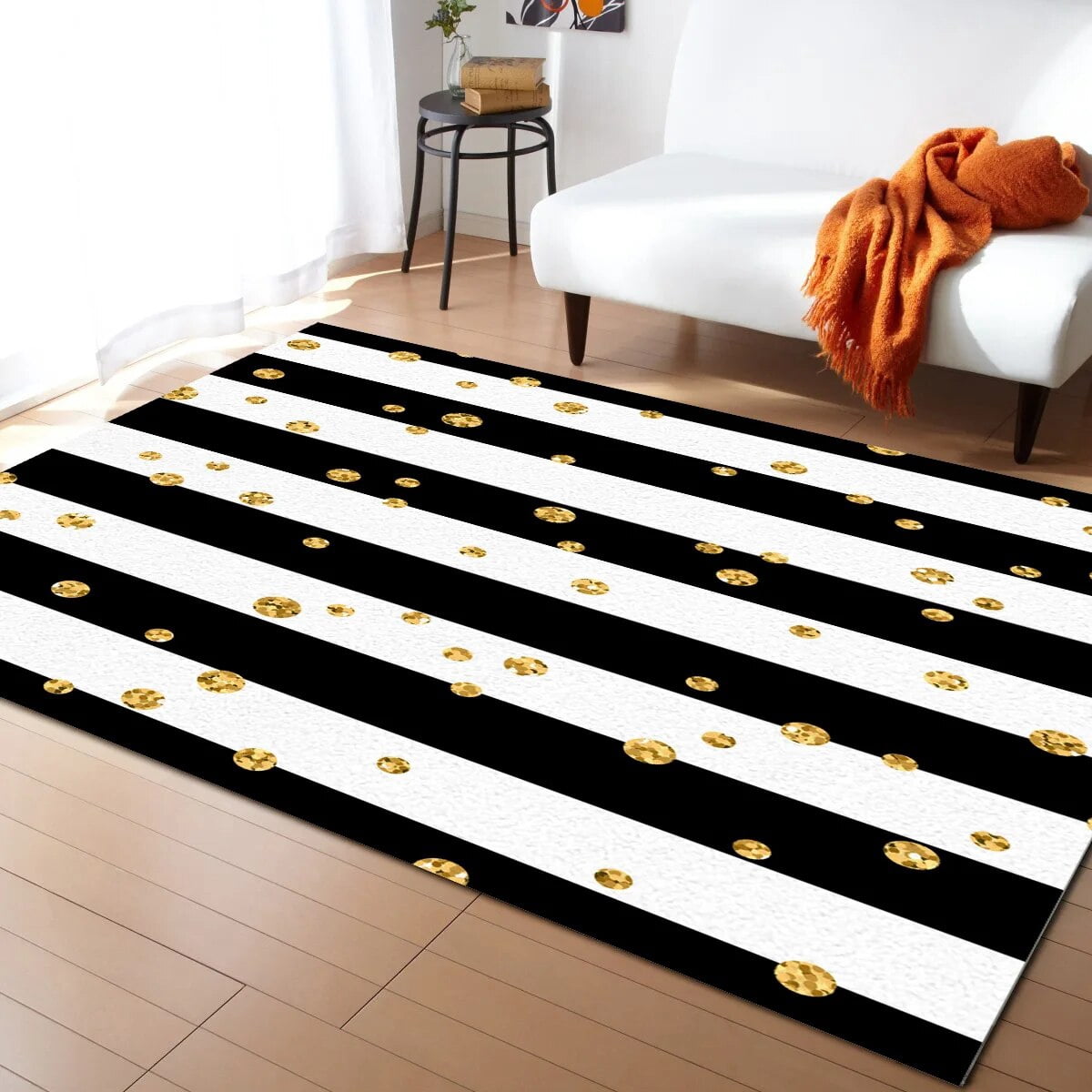 Coral velvet Simple Black And White Stripes Carpets for Living Room ...
