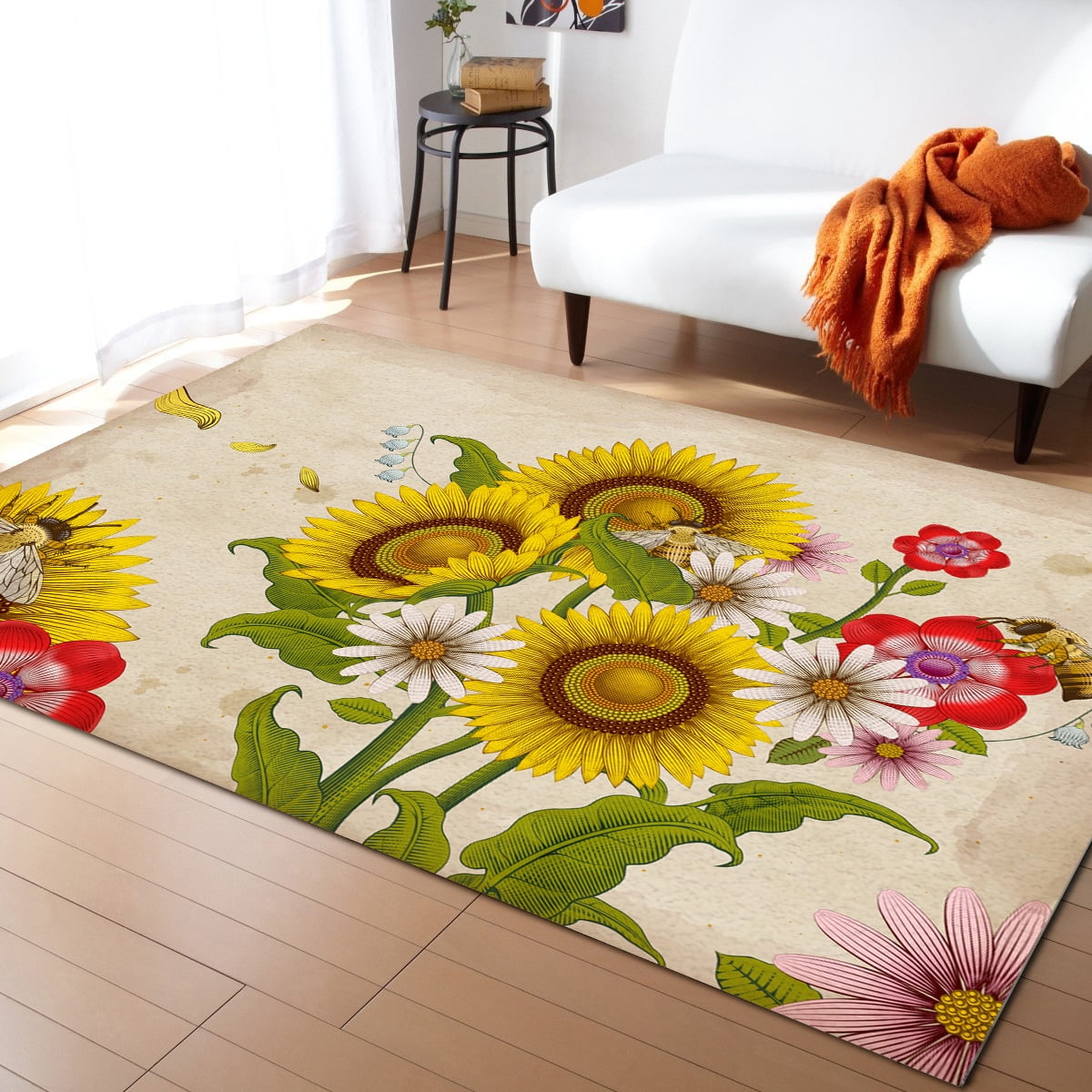 Coral velvet Sunflower Field Carpets for Living Room Home Bedroom Girl ...