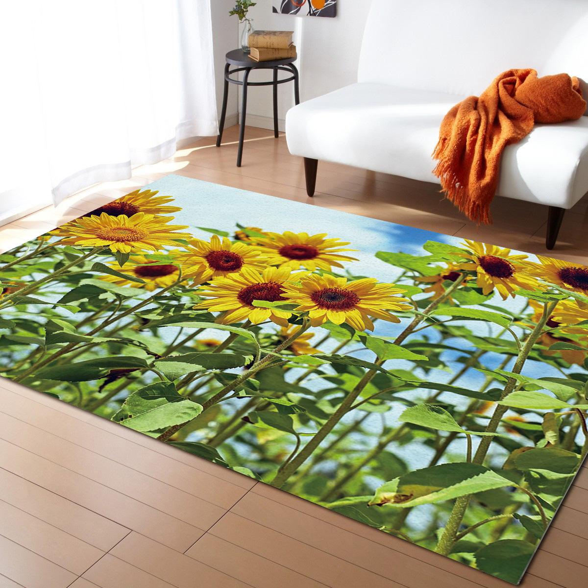 Coral velvet Sunflower Field Carpets for Living Room Home Bedroom Girl ...