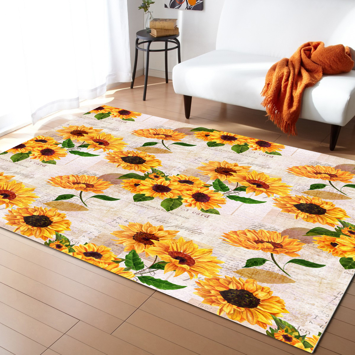 Coral velvet Sunflower Field Carpets for Living Room Home Bedroom Girl ...