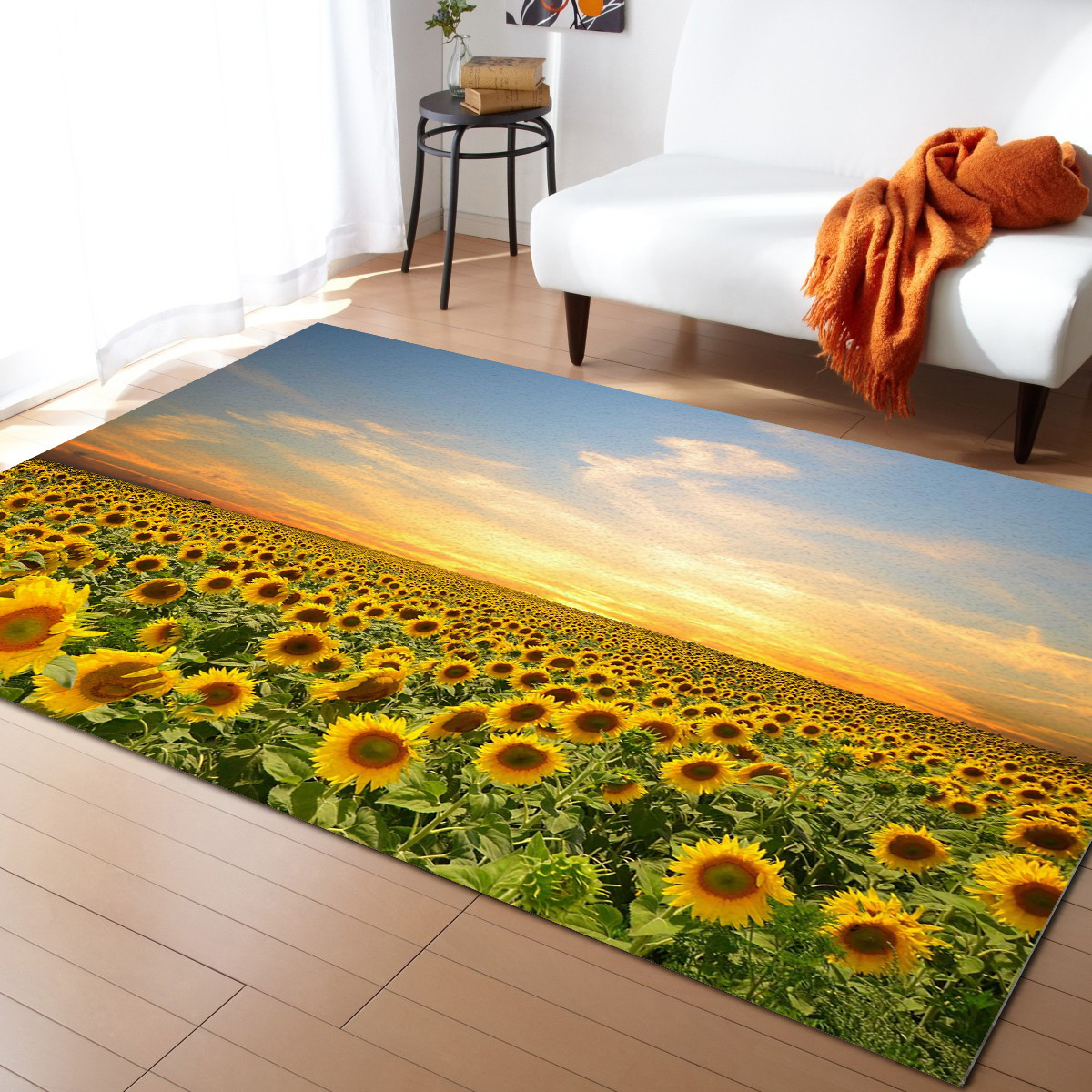 Coral velvet Sunflower Field Carpets for Living Room Home Bedroom Girl ...