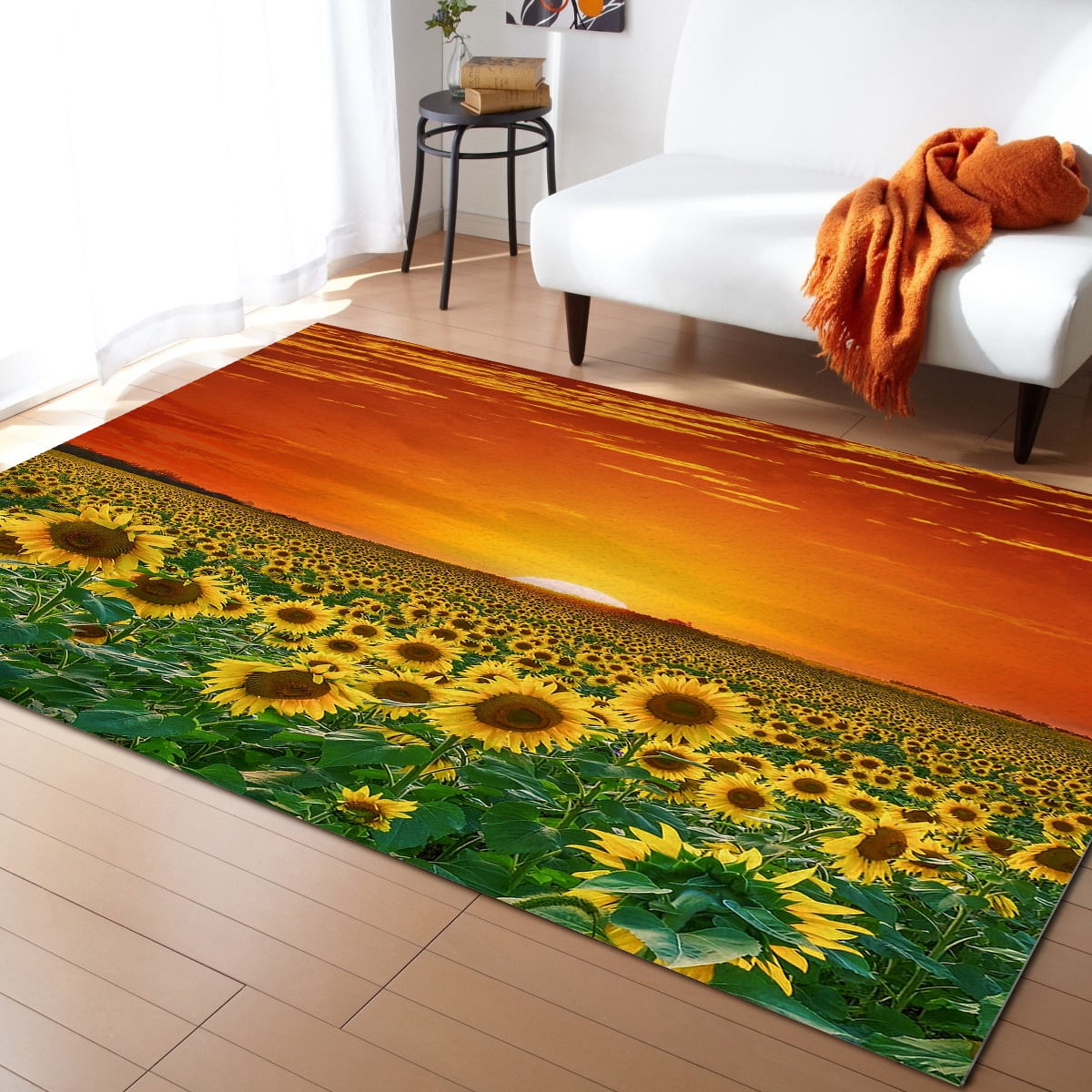 Coral velvet Sunflower Field Carpets for Living Room Home Bedroom Girl ...