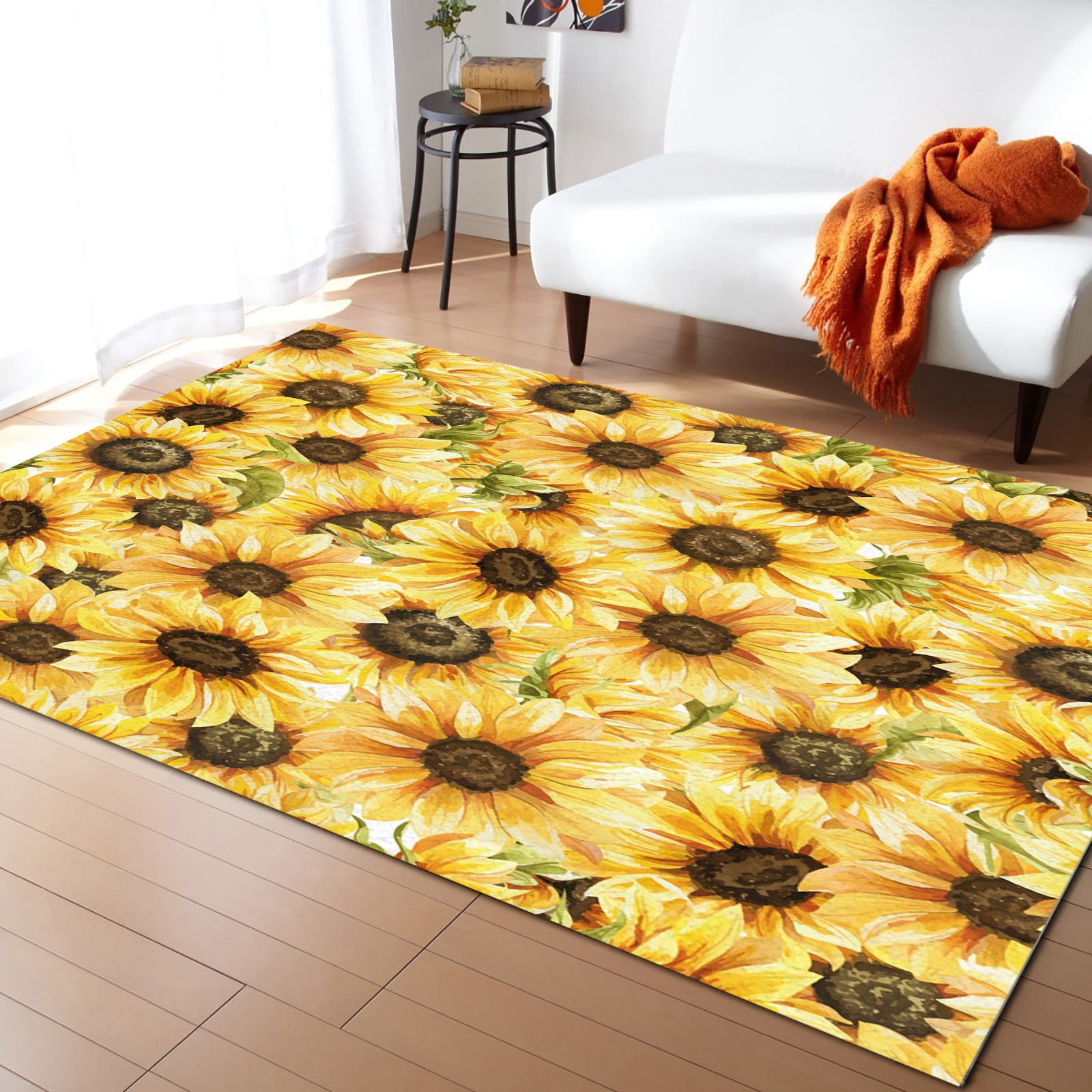 Coral velvet Sunflower Watercolor Living Room Carpet Coffee Table Floor ...