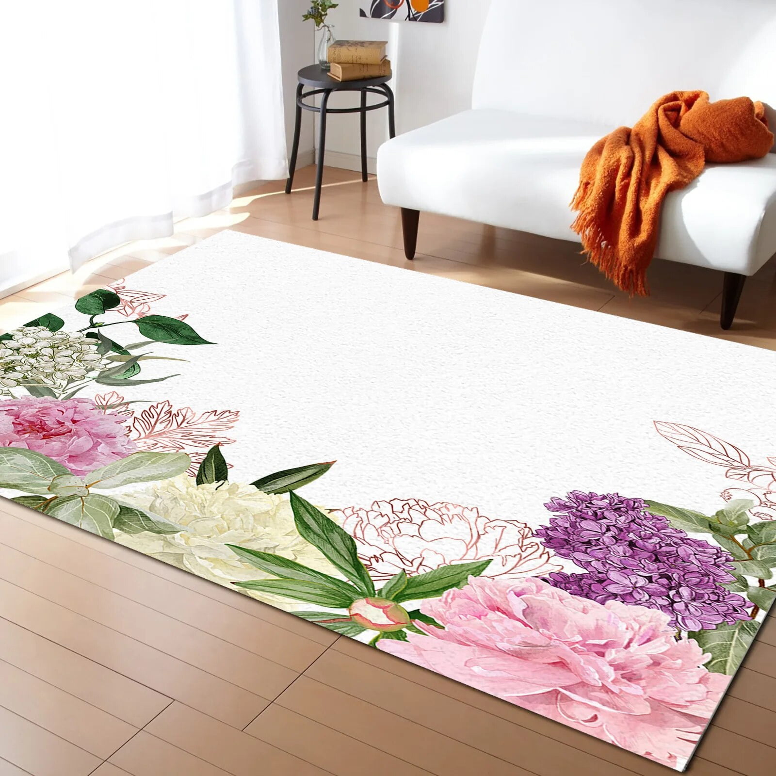 Coral velvet The Lush Fragrance Of Peonies And Roses Living Room Floor ...