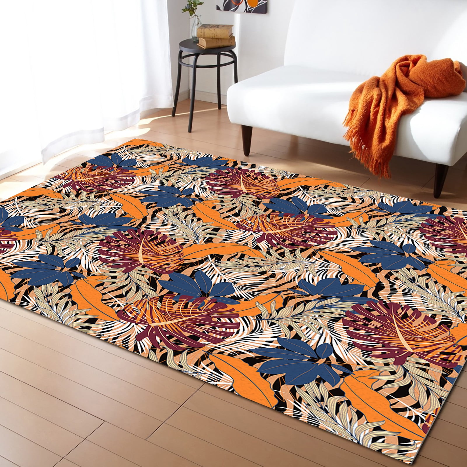Coral velvet Tropical Jungle Banana Leaf Tiger Pattern Carpet Area Rug ...