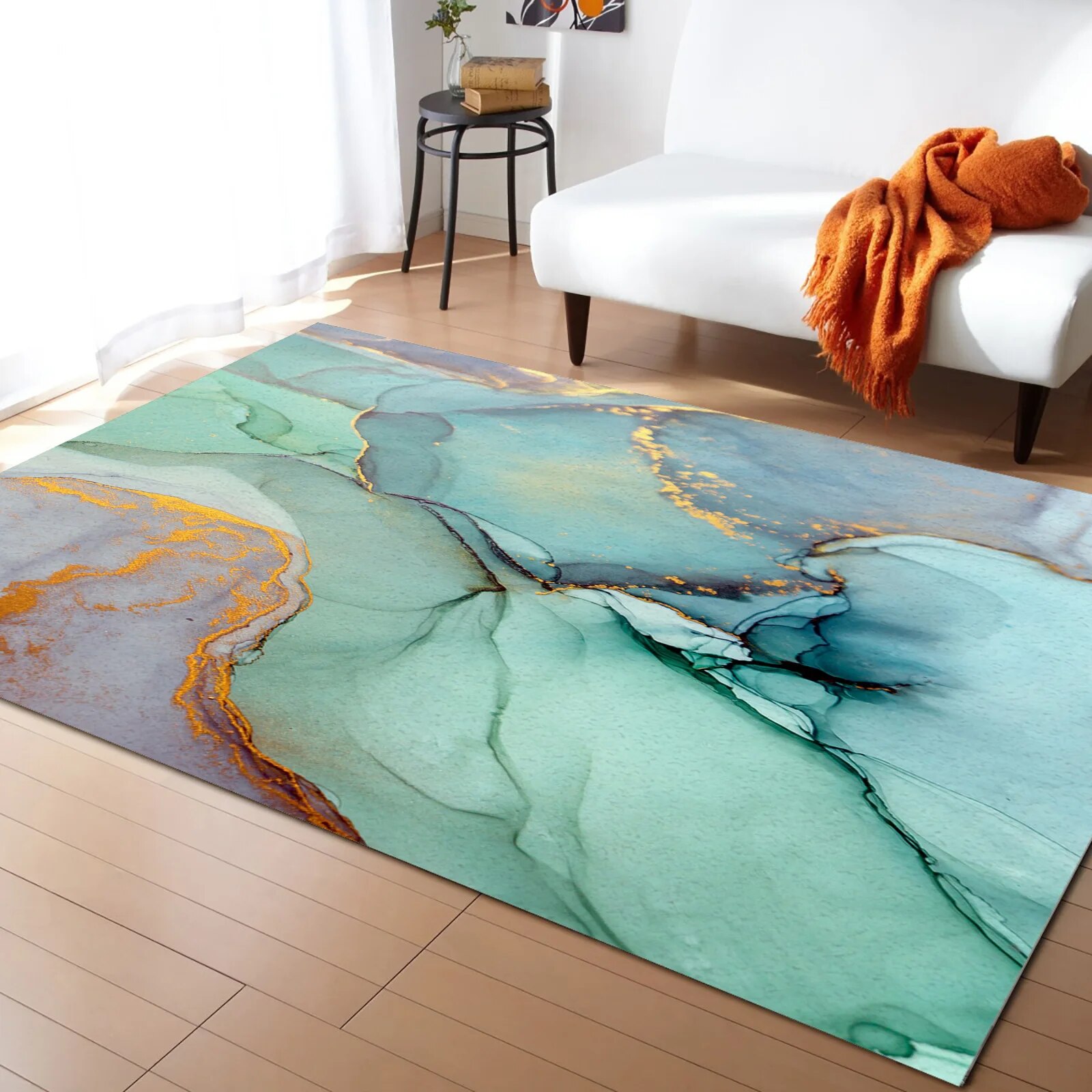 Coral velvet Turquoise Marble Lattice Texture Carpets for Living Room ...