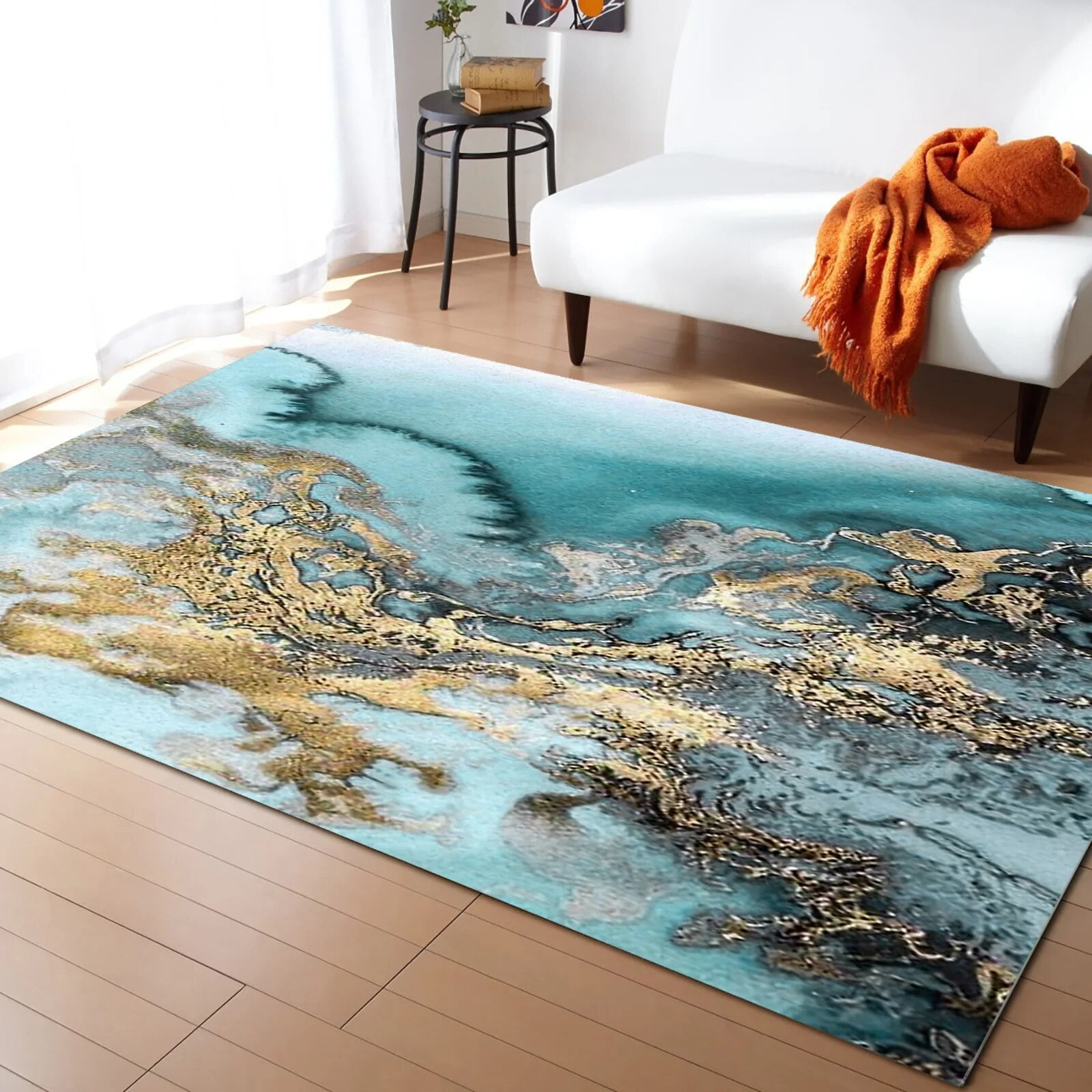Coral velvet Turquoise Marble Lattice Texture Carpets for Living Room ...