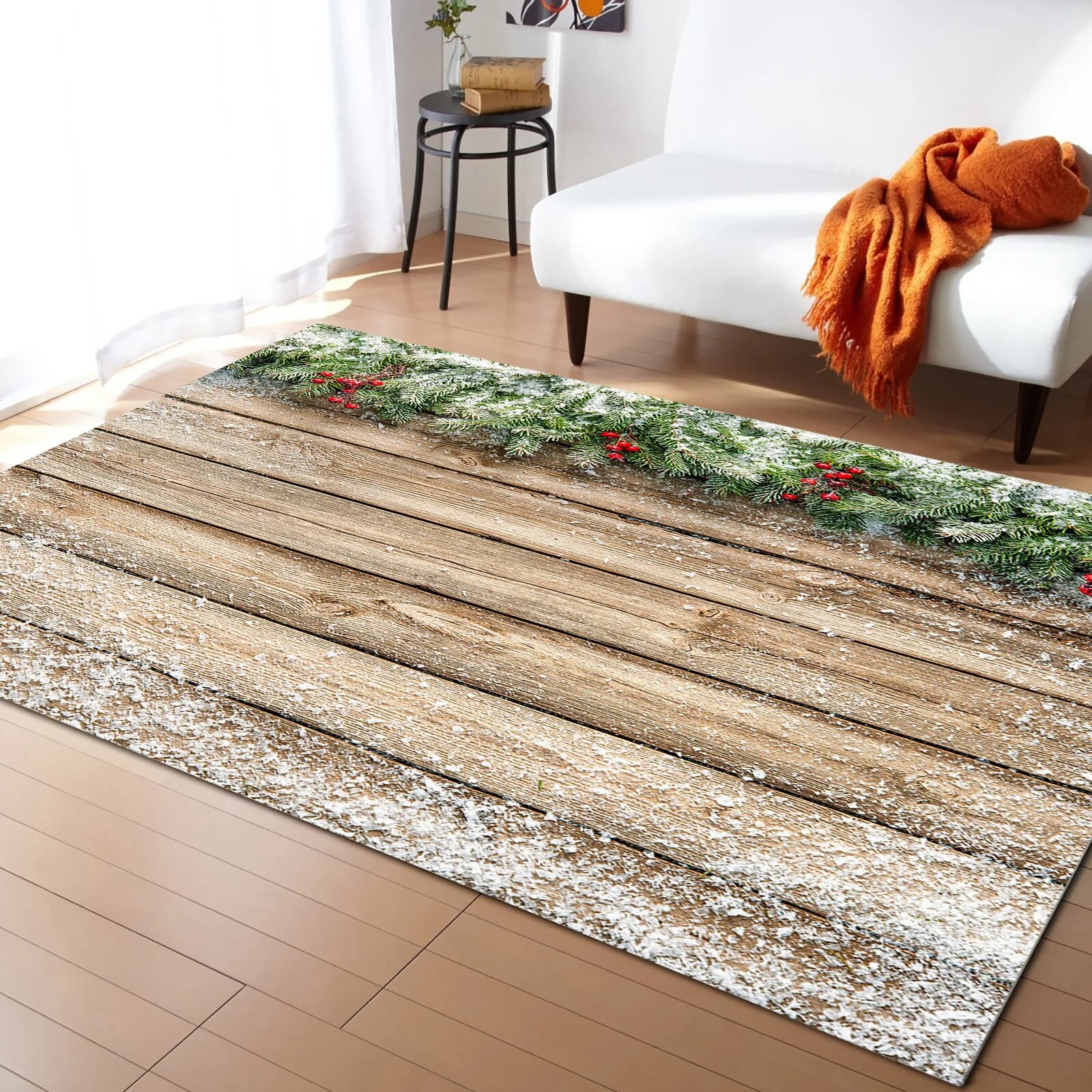 Coral velvet Vintage Brown Wood Board Living Room Floor Mat Children's ...