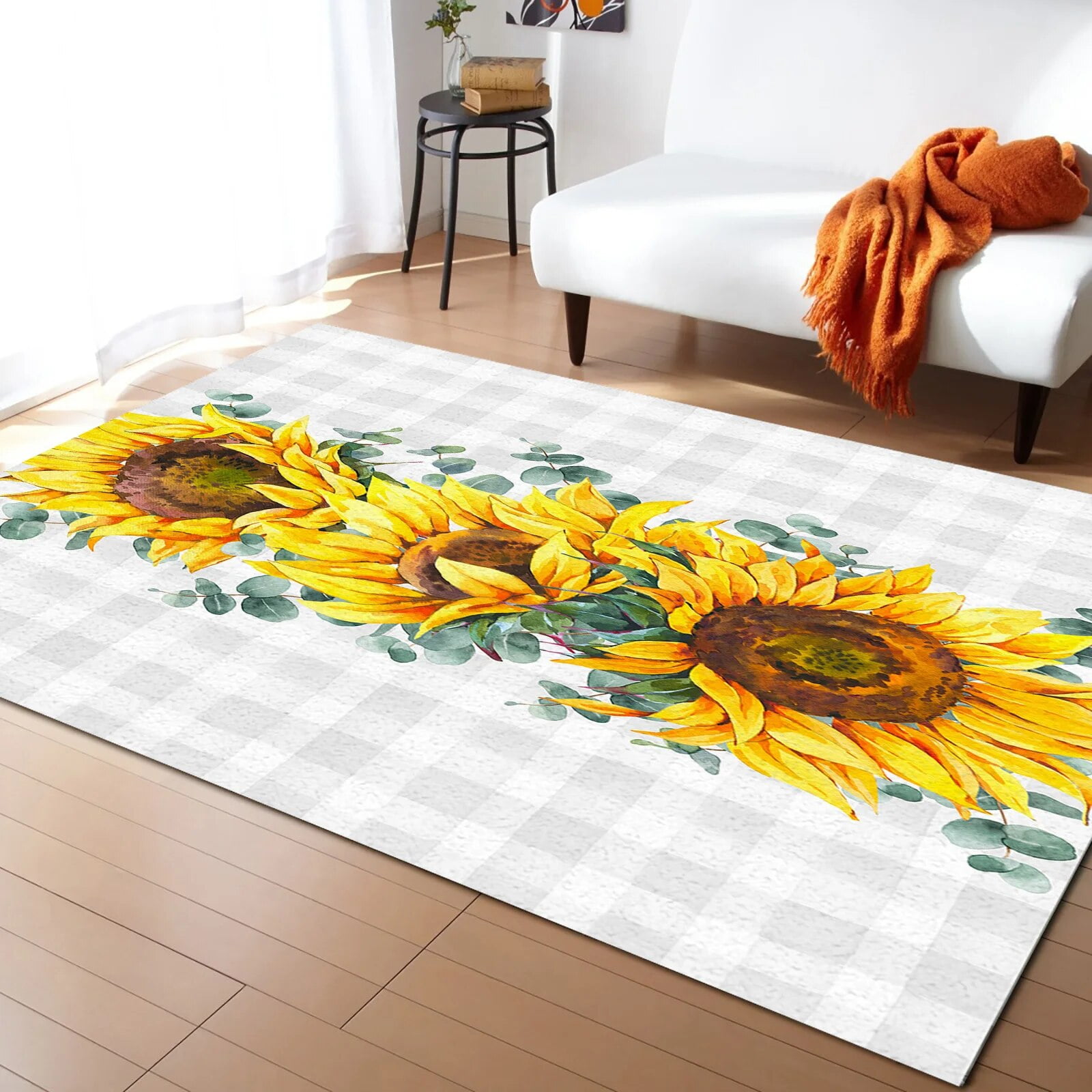 Coral velvet Vintage Sunflower Bee Living Room Carpet Coffee Table ...