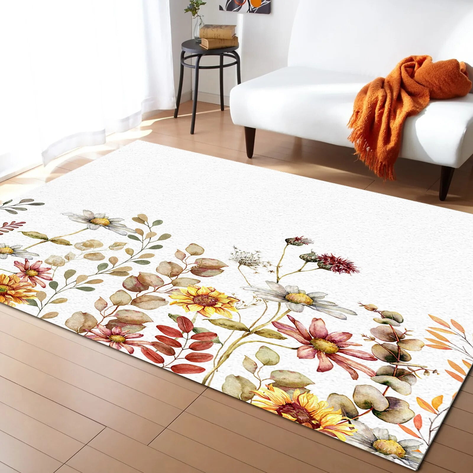 Coral velvet Vintage Sunflower Bee Living Room Carpet Coffee Table ...