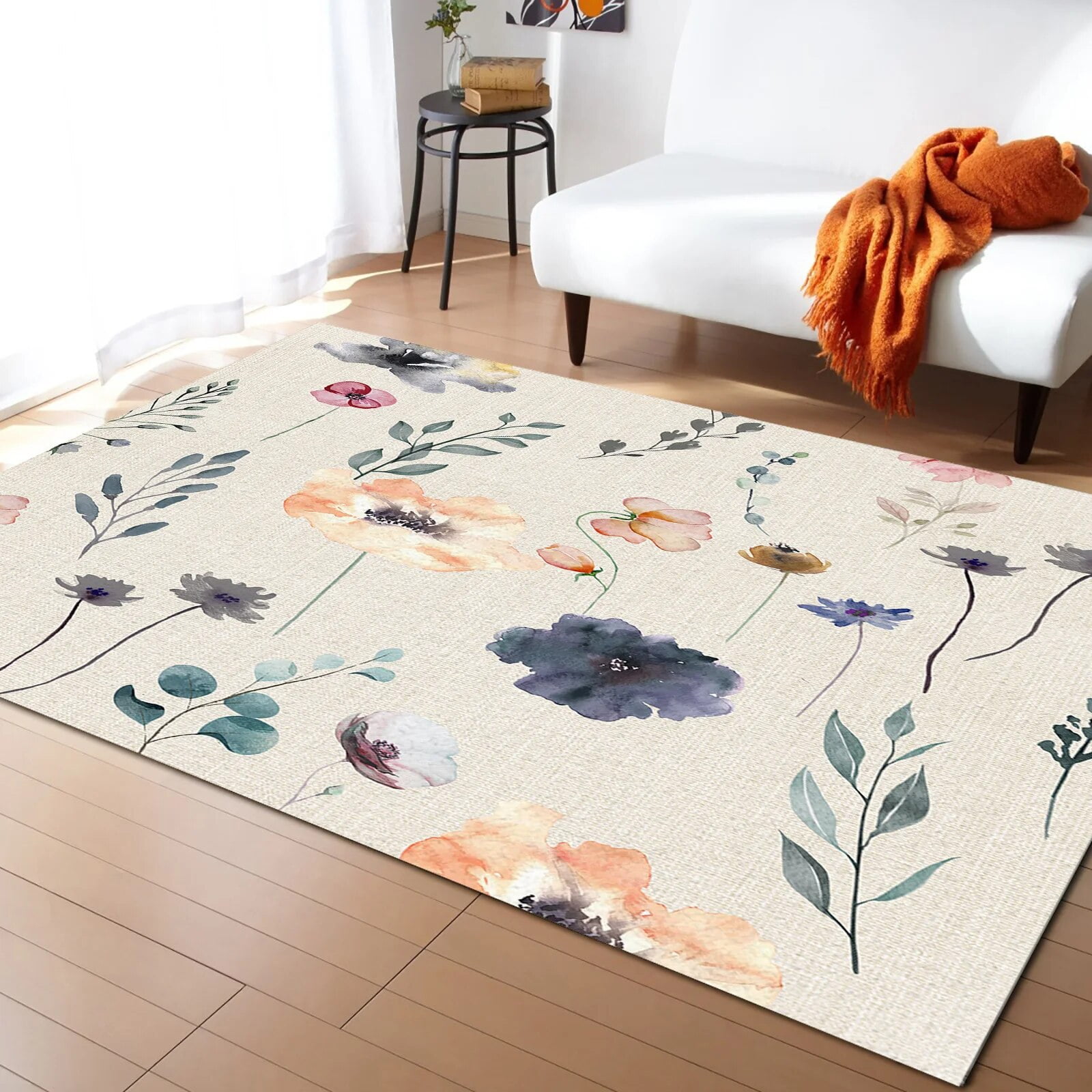 Coral velvet Watercolor Flower And Plant Hand Painting Living Room ...