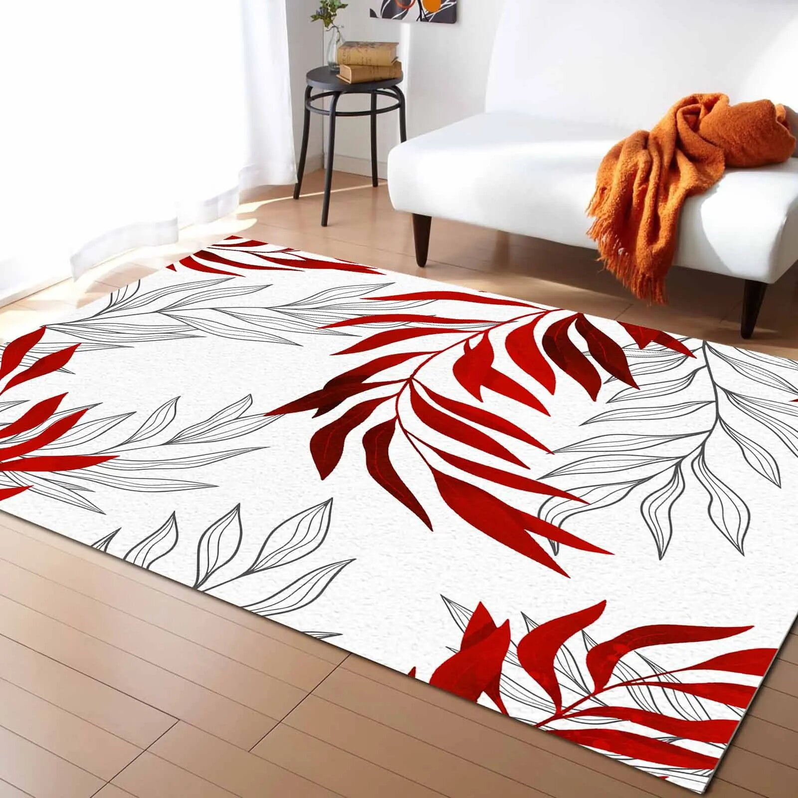 Coral velvet Willow Leaf Lines In Red Living Room Floor Mat Children's ...