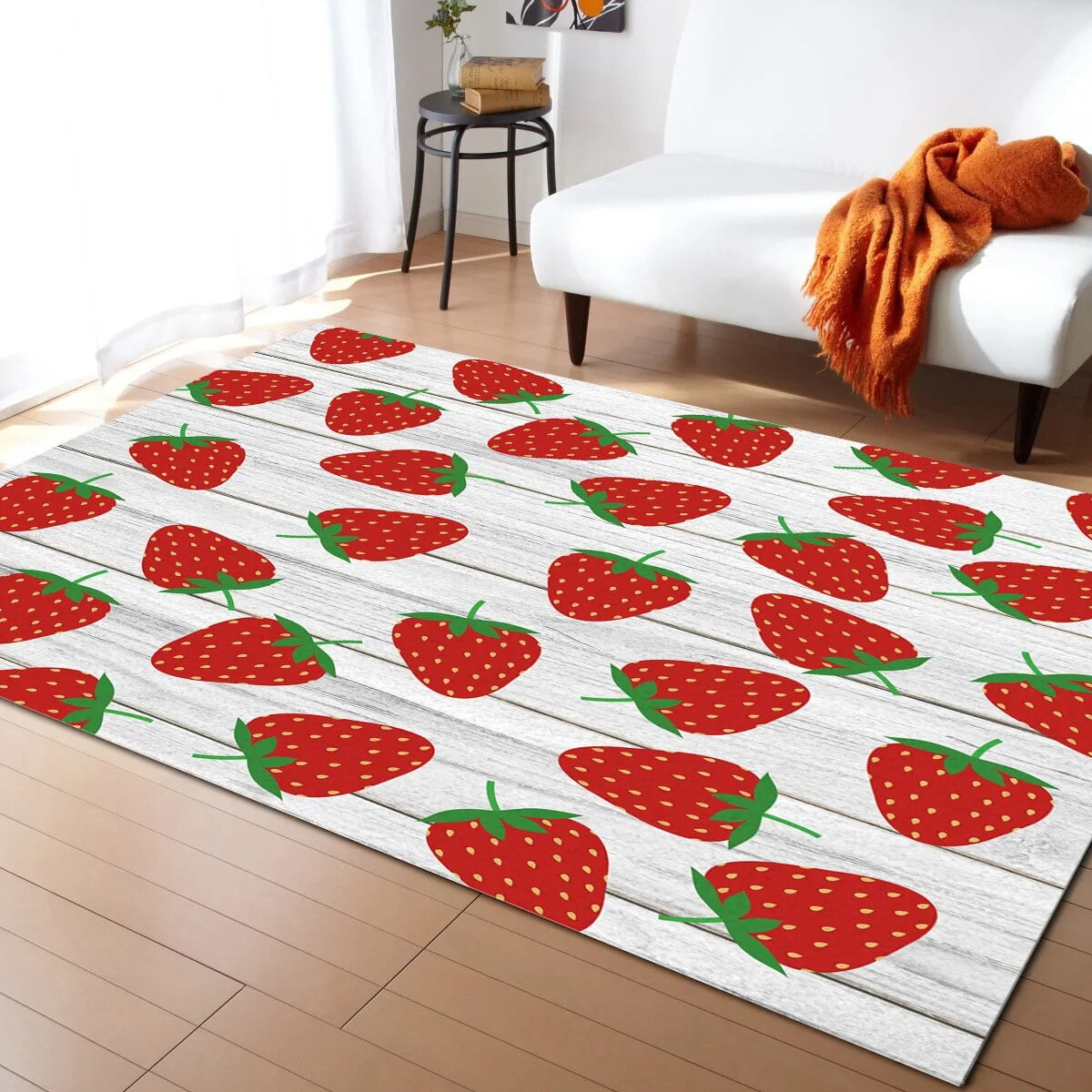 Coral velvet Wood Grain Fruit Strawberry Living Room Carpet Coffee ...