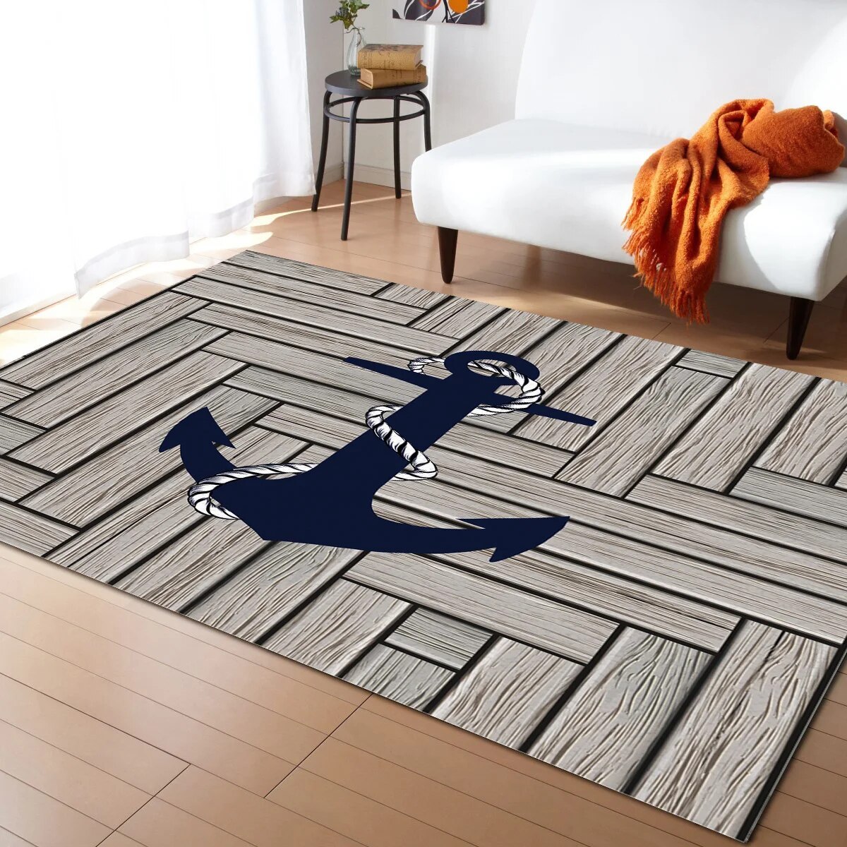 Coral velvet Wood Grain Marine Anchor Living Room Carpet Coffee Table ...
