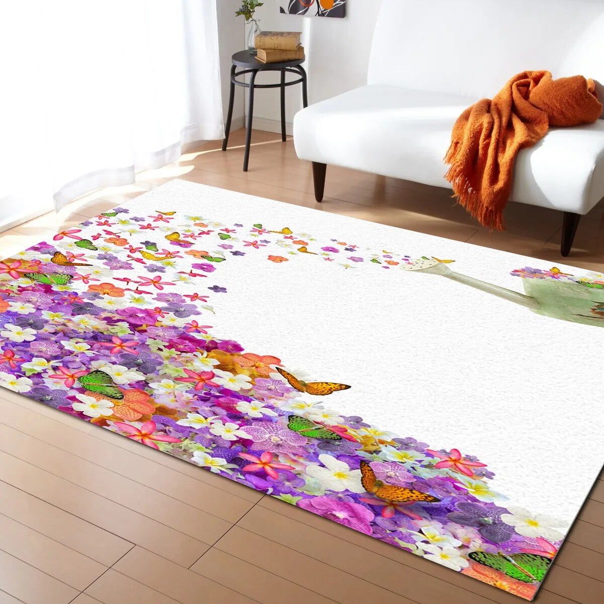 Coral velvet Wooden Texture Turquoise Butterfly Rugs for Bedroom Home ...