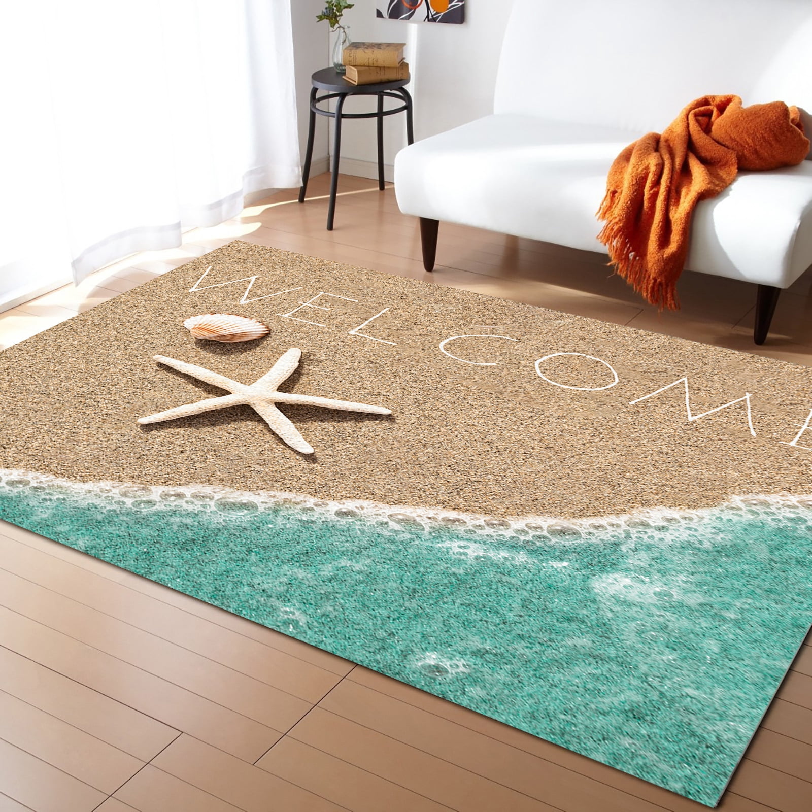 Coral velvet Yellow Beach StarConch Sand Shell Living Room Floor Mat ...