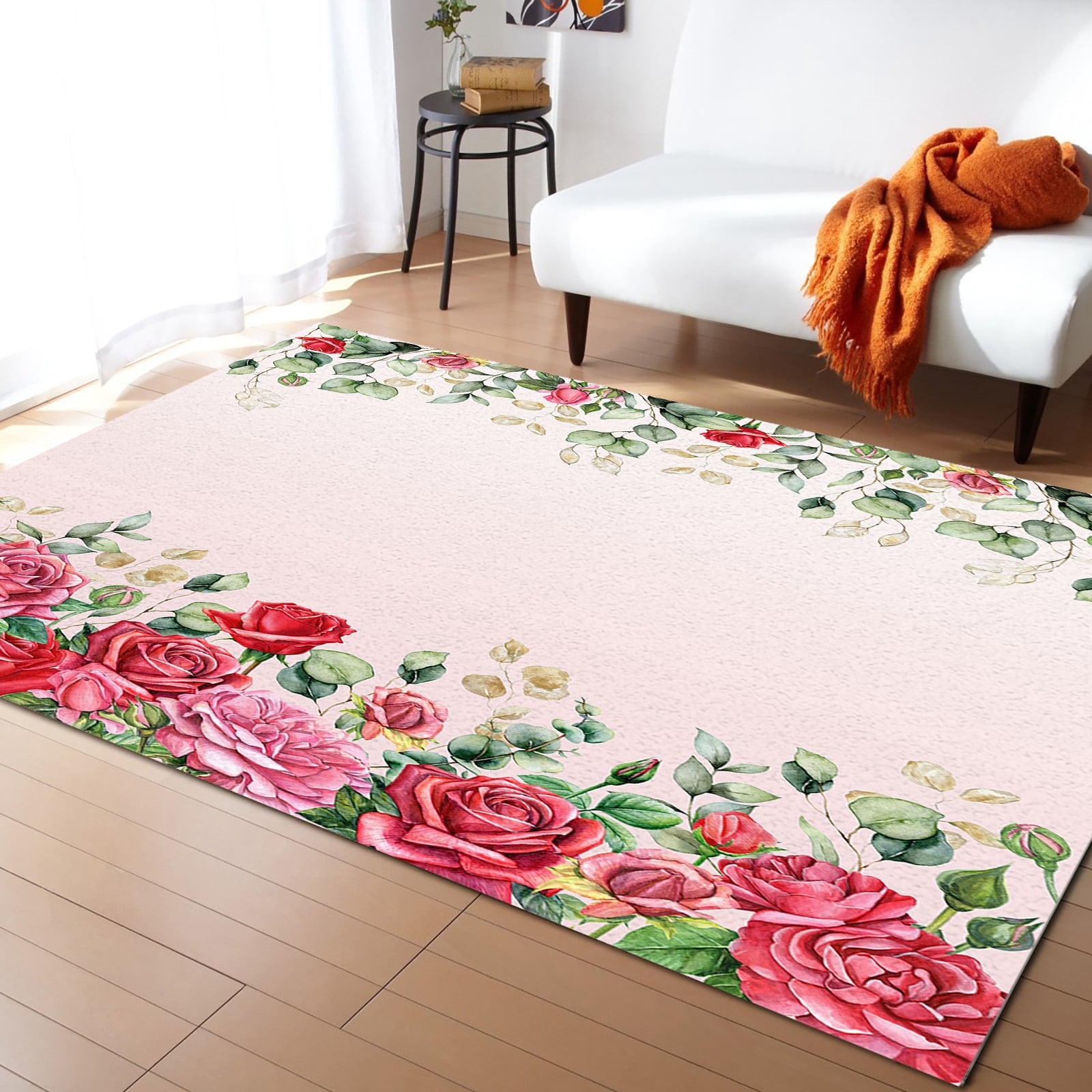 Coral velvet tic Retro Pink Rose Living Room Floor Mat Children's Room ...