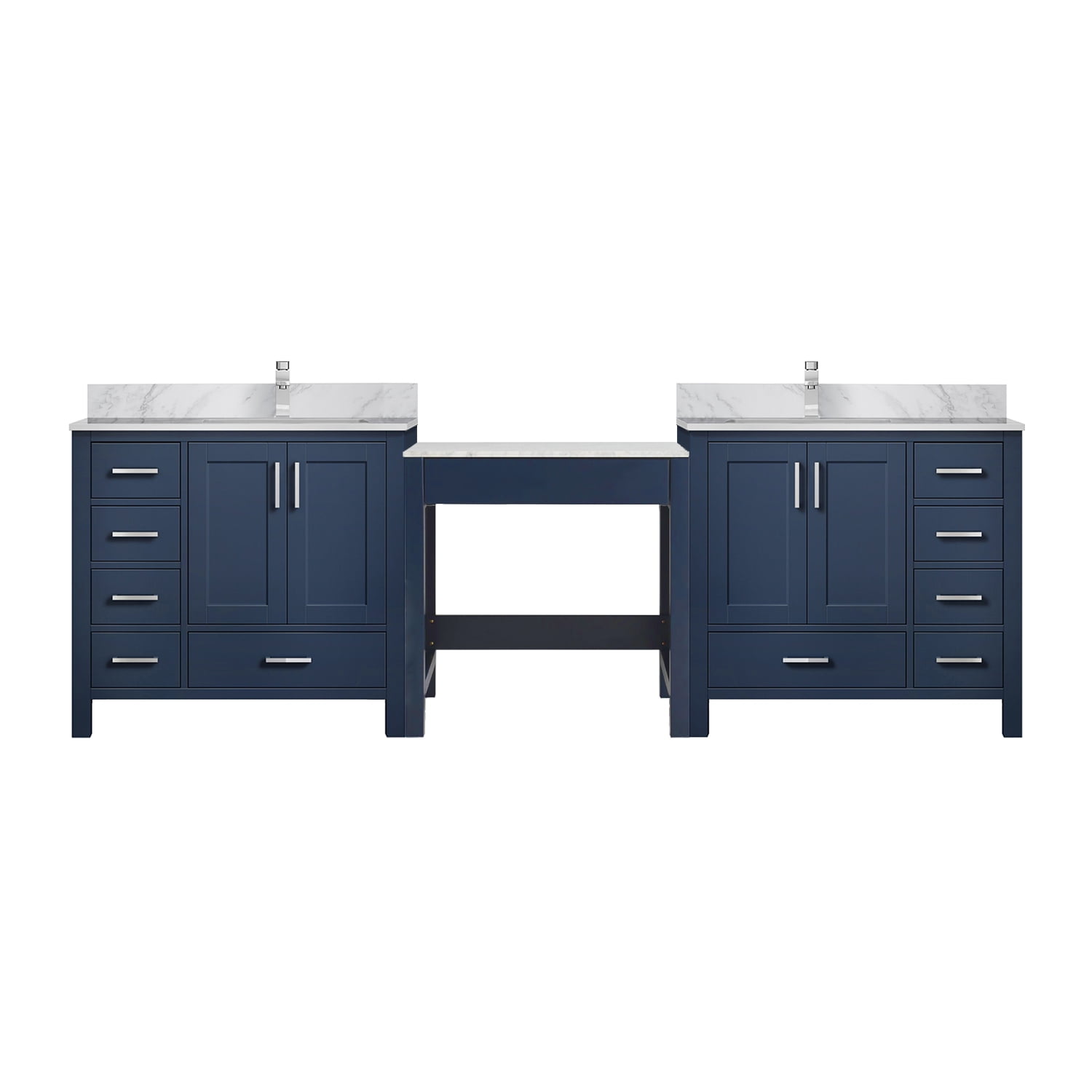 Coraline 102 in W Navy Blue Double Bath Vanity, Carrara Marble Top, and ...