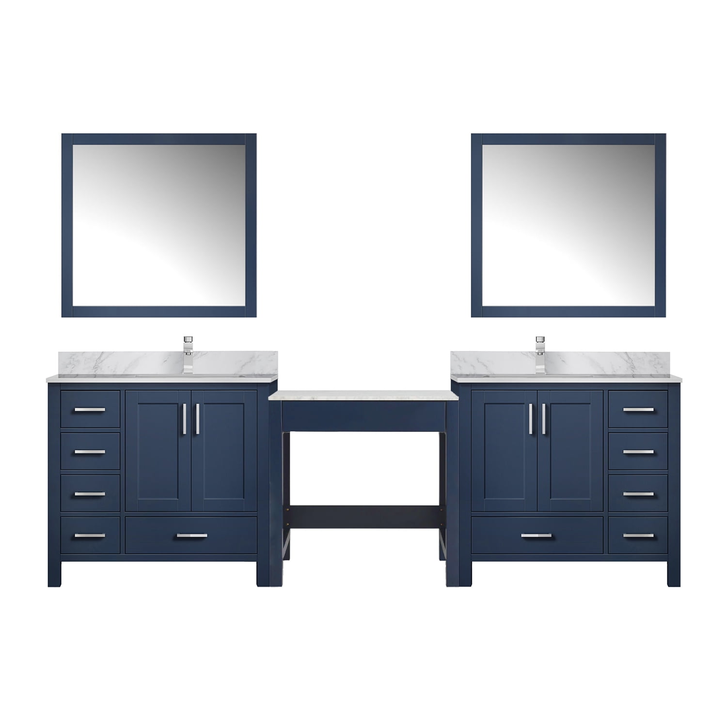 Coraline 102 in W Navy Blue Double Vanity, Carrara Marble Top, Faucet ...