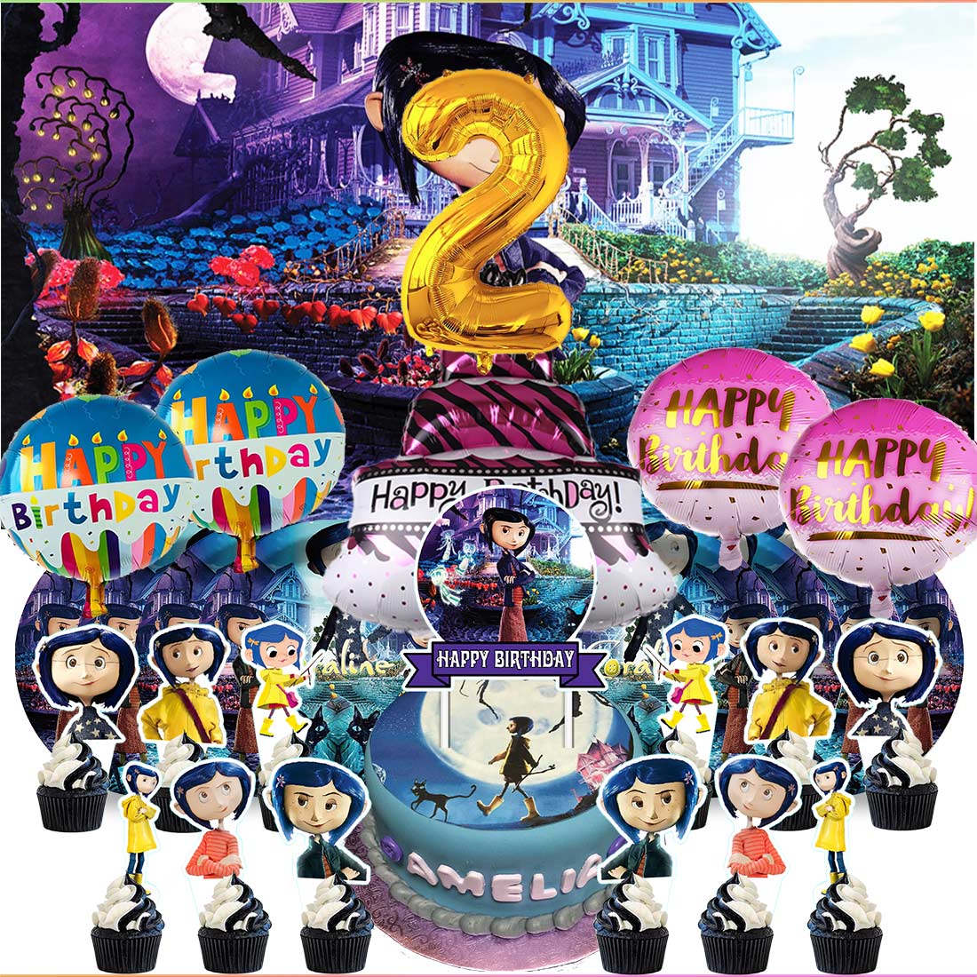 Coraline 2nd Tableware Balloons Cake Toppers Backdrop Banner Supplies ...