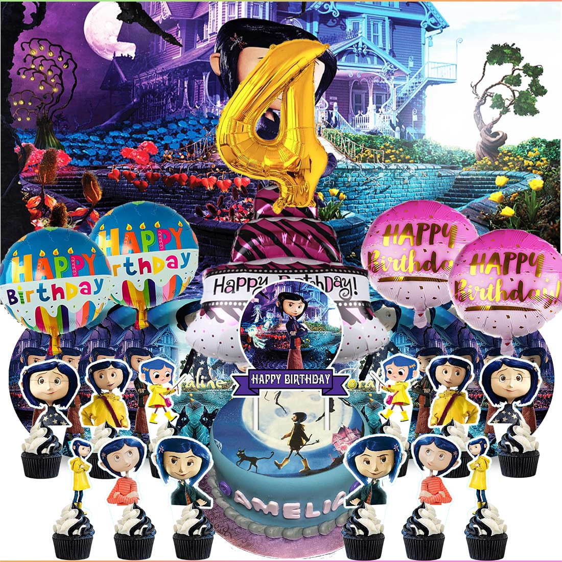Coraline 4th Tableware Balloons Cake Toppers Backdrop Banner Supplies ...