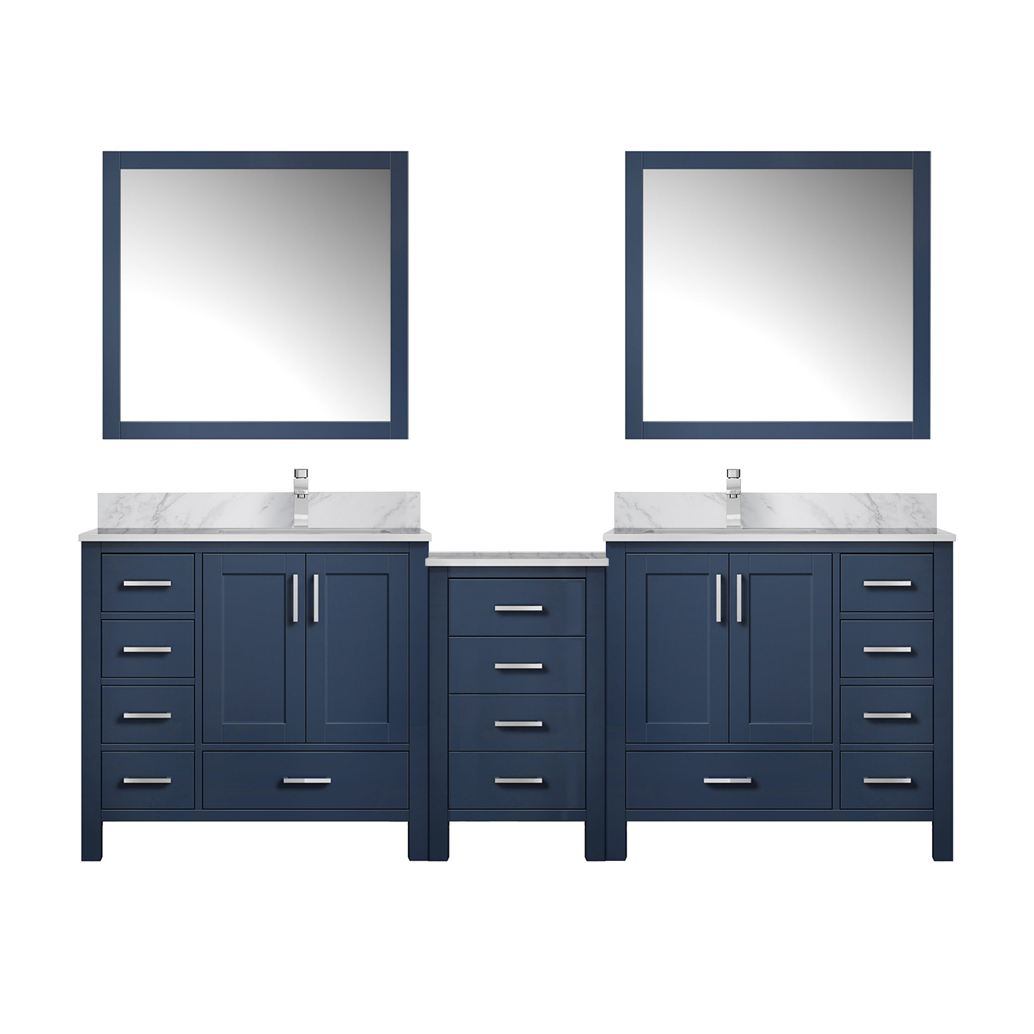 Coraline 92 in W Navy Blue Double Vanity, Carrara Marble Top, Faucet ...