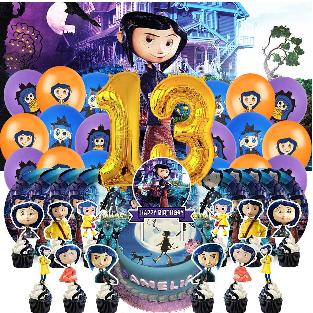 Coraline Balloons Party Supplies 13th Decor Tableware Birthday Cake ...