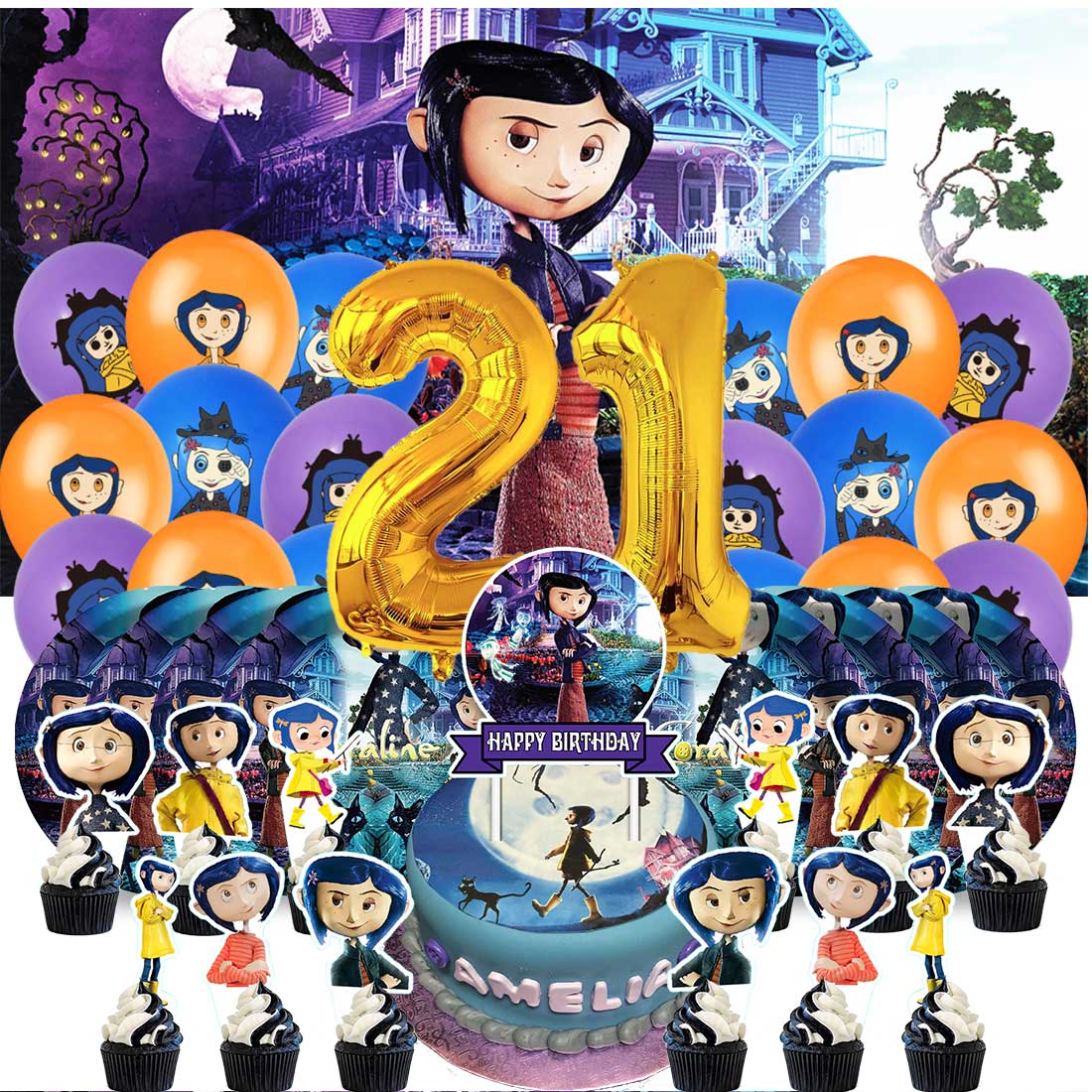 Coraline Balloons Party Supplies 21th Decor Tableware Birthday Cake ...