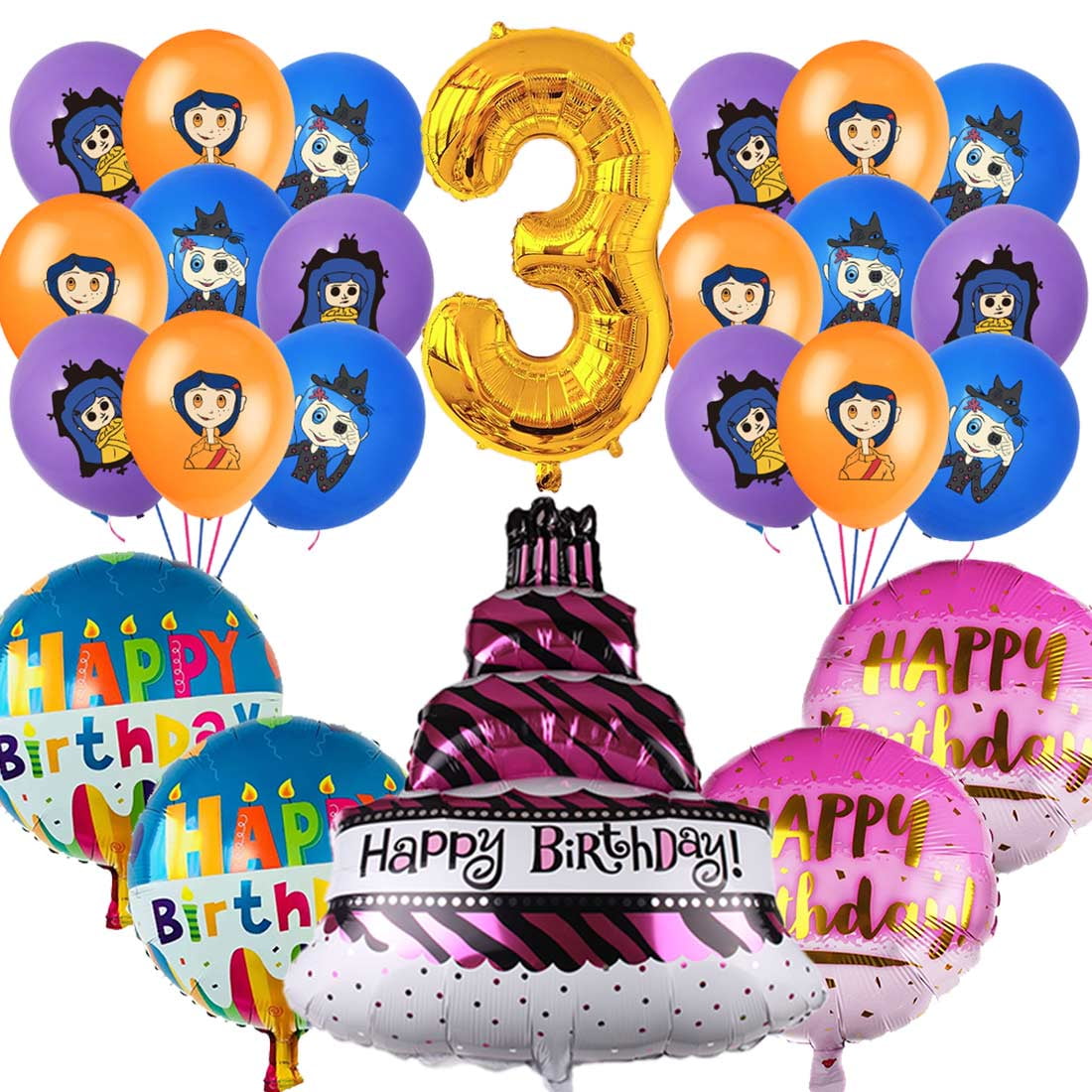 Coraline Balloons Party Supplies 3rd Big Number Decorations Decor Kit ...