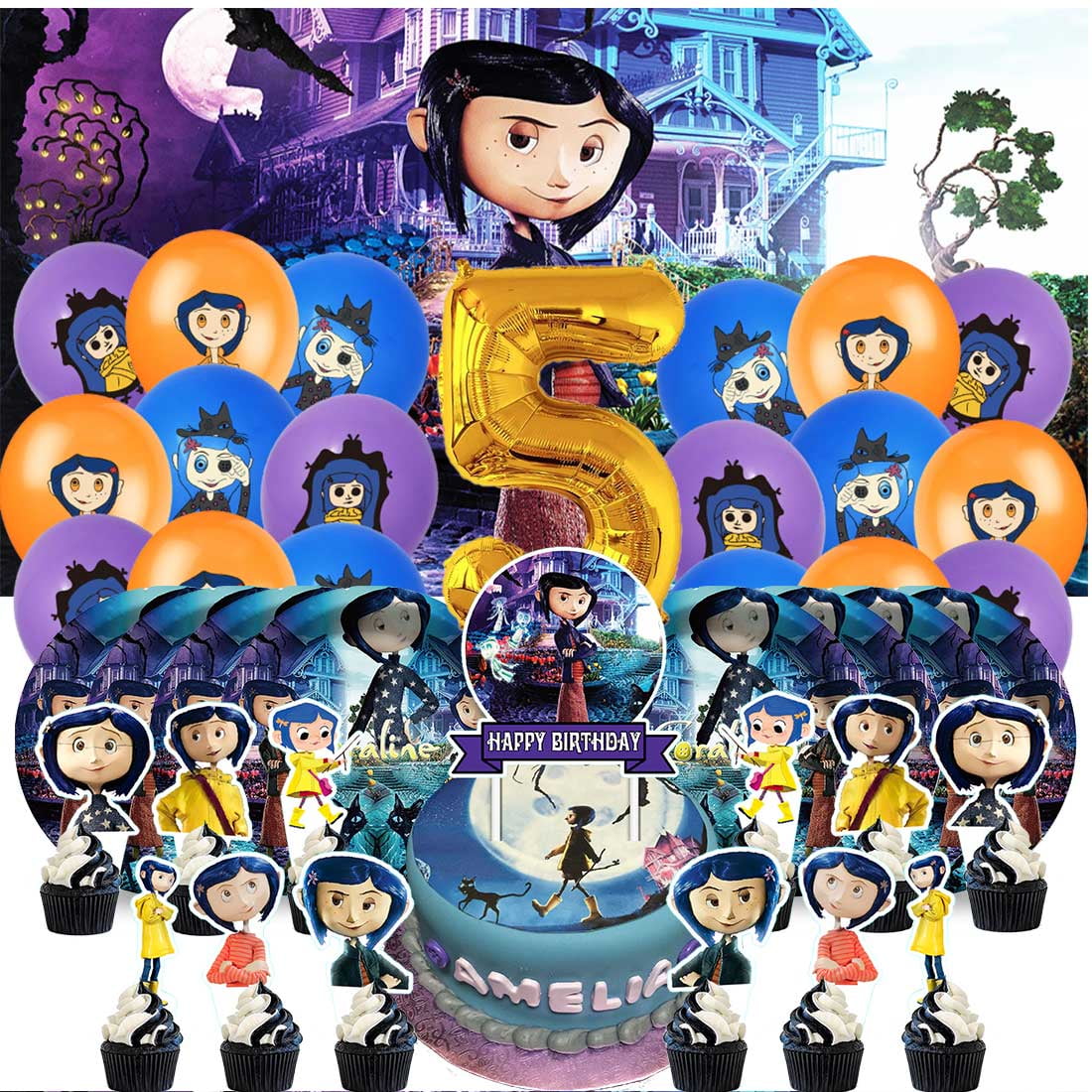Coraline Balloons Party Supplies 5th Decor Tableware Birthday Cake ...