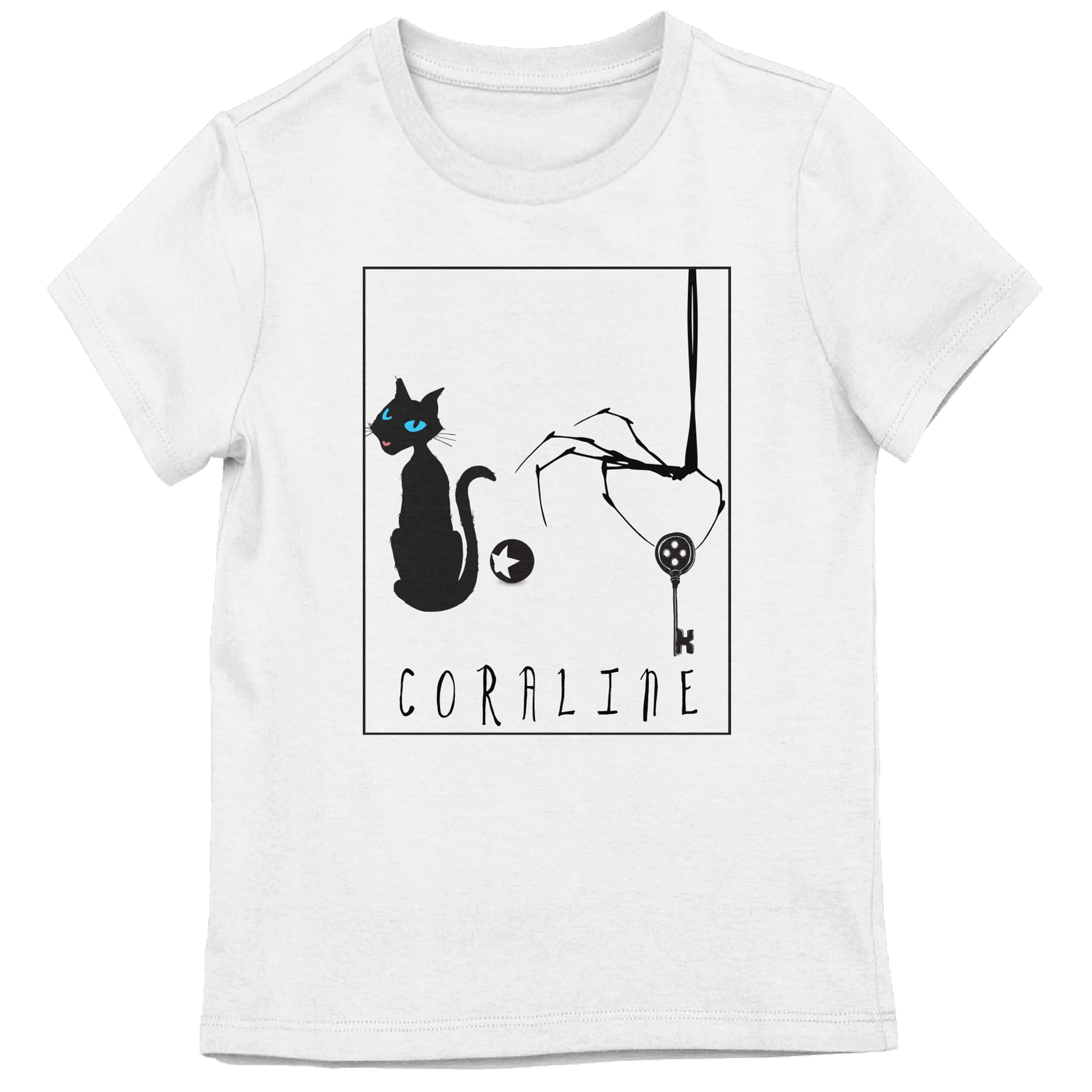 Coraline Black Cat & Other Mother With Key Youth Girl's White Crew Neck ...