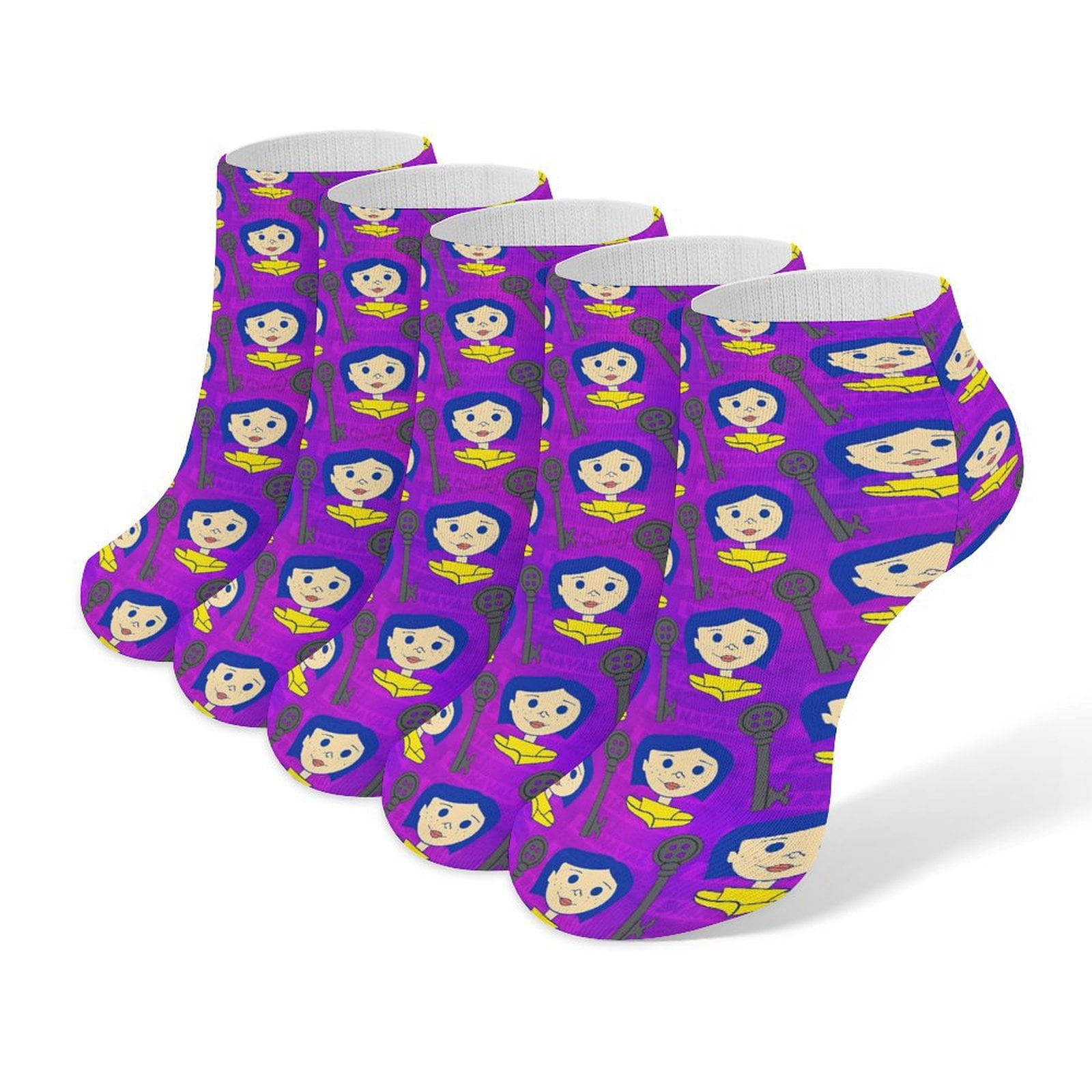 Coraline Cartoon Ankle Socks 5 Pairs Suitable For Men And Women Invisible Socks