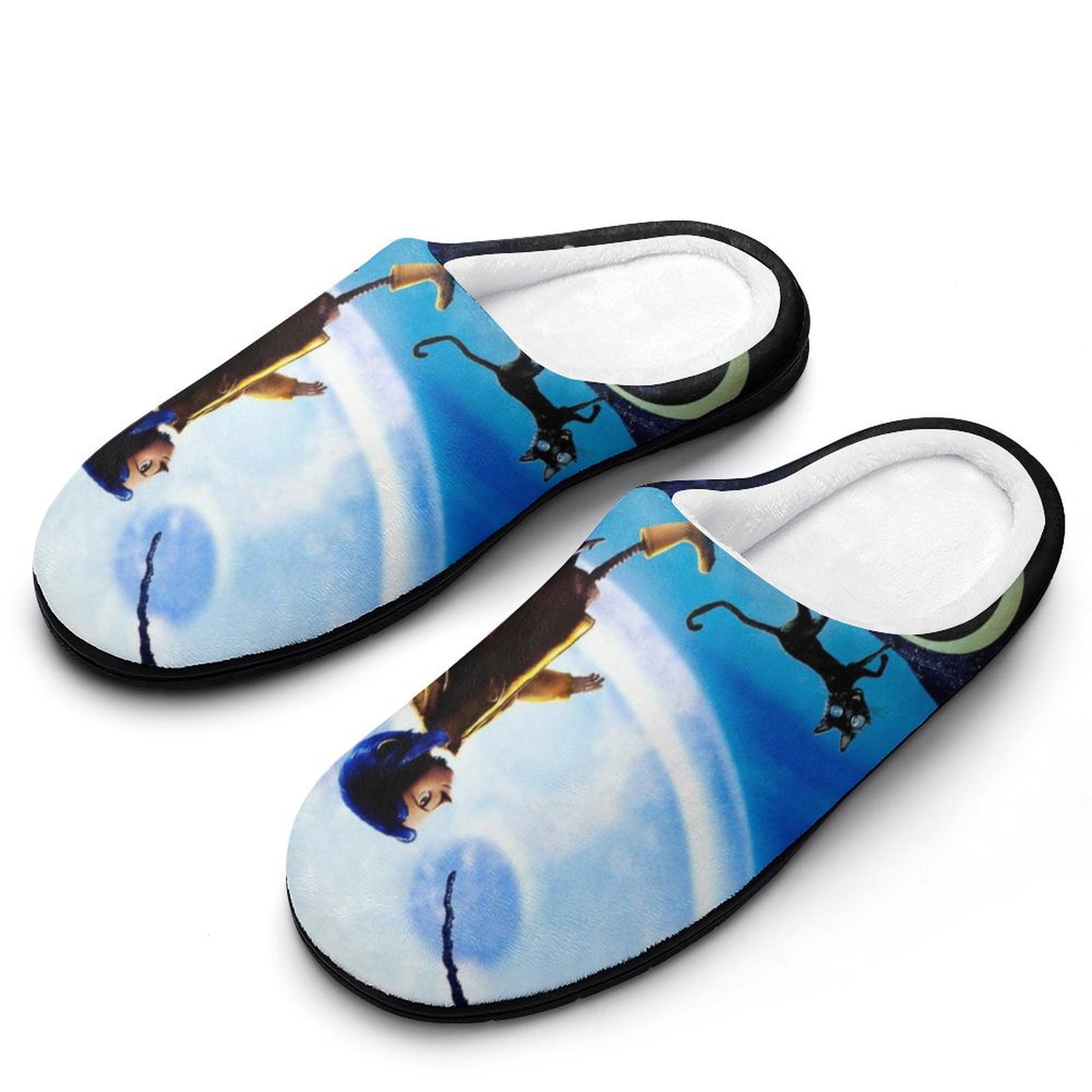 Coraline Cat Poster Fuzzy Cotton Slippers For Womens Lightweight Anti ...