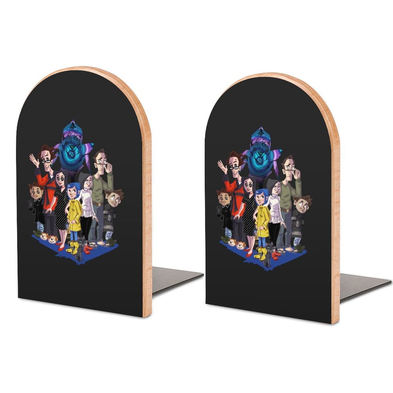 Coraline Family Bookends Wood Book Divider Decorative Shelves Non-Skid ...
