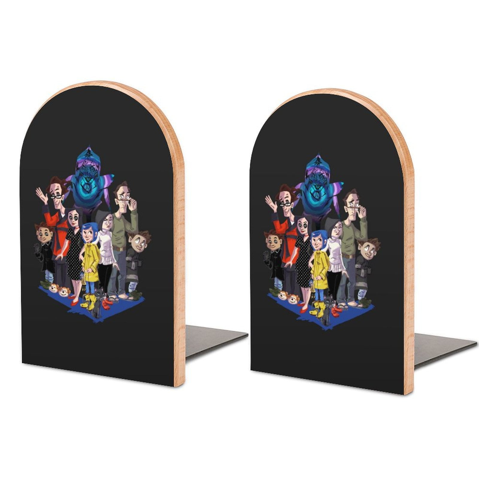 Coraline Family Bookends Wood Book Divider Decorative Shelves Non-Skid ...