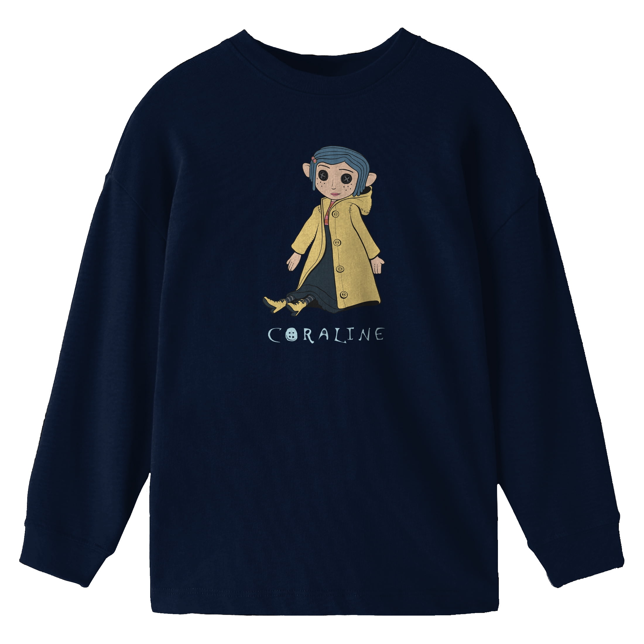 Coraline Girls Navy Crew Neck Long Sleeve Sweatshirt - Large - Walmart.com