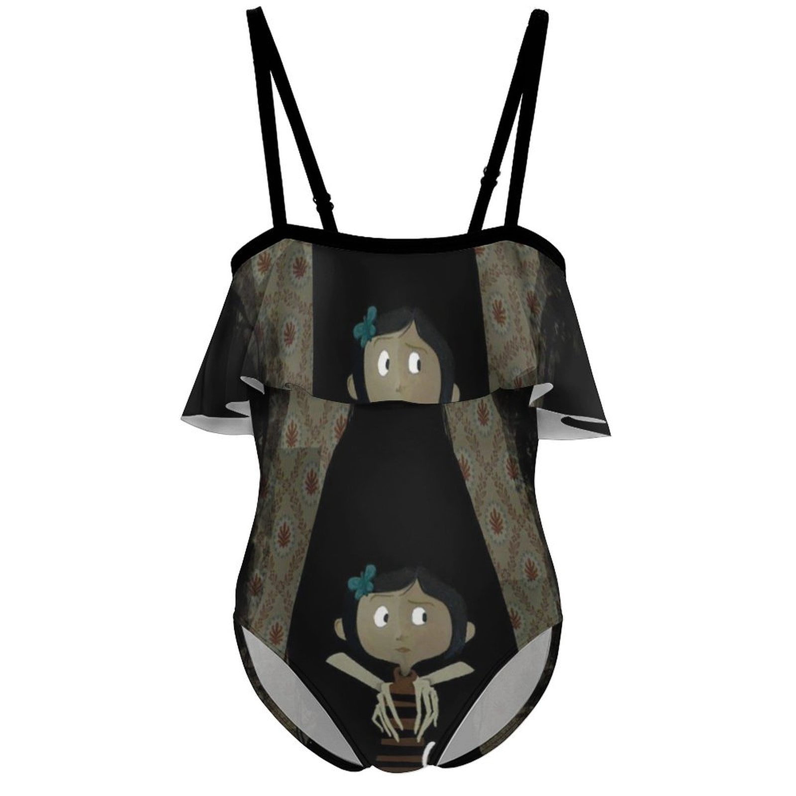 Coraline Horror Kids One-piece Swimsuit Adjustable Off Shoulder Ruffle ...