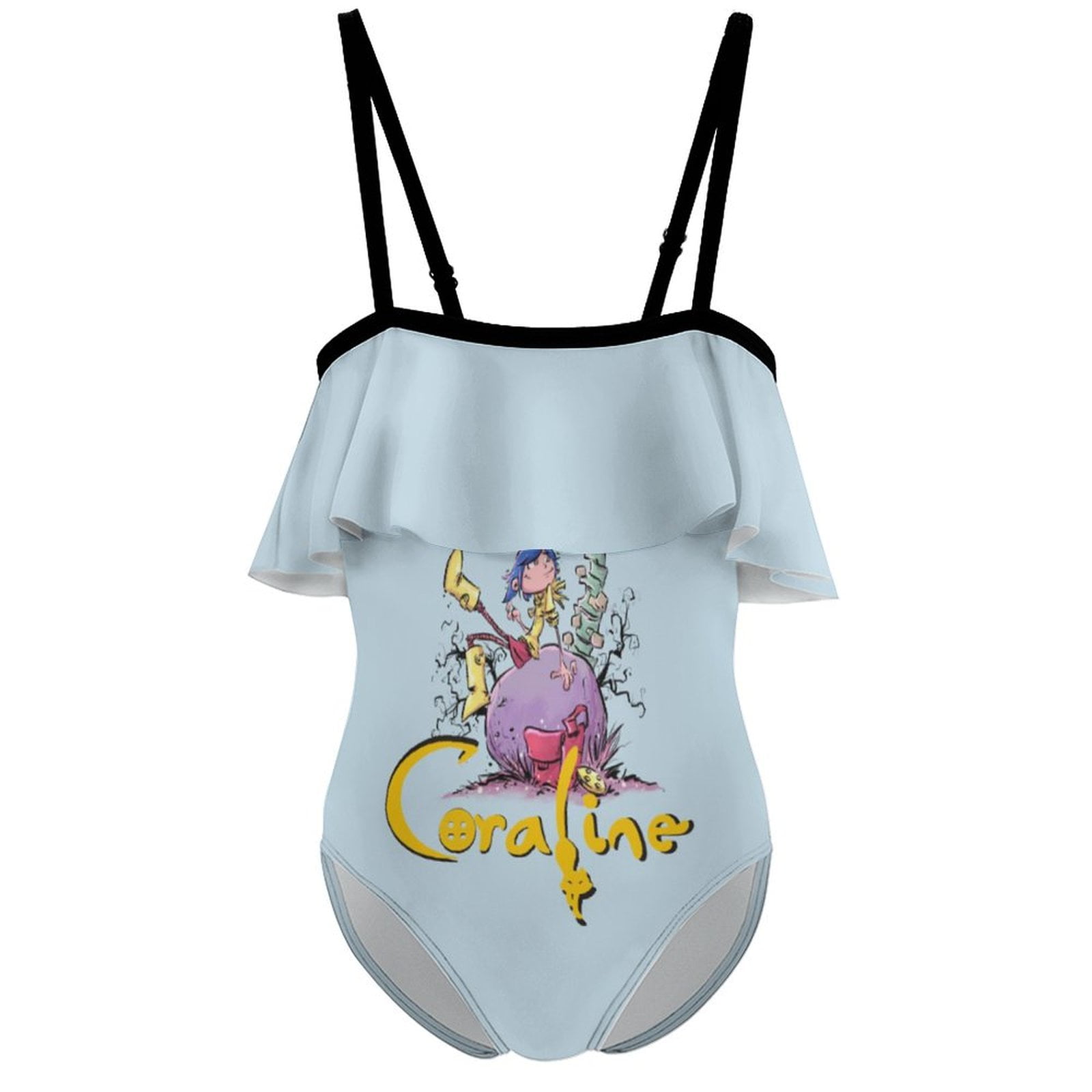 Coraline Movie Kids One-piece Swimsuit Adjustable Off Shoulder Ruffle ...