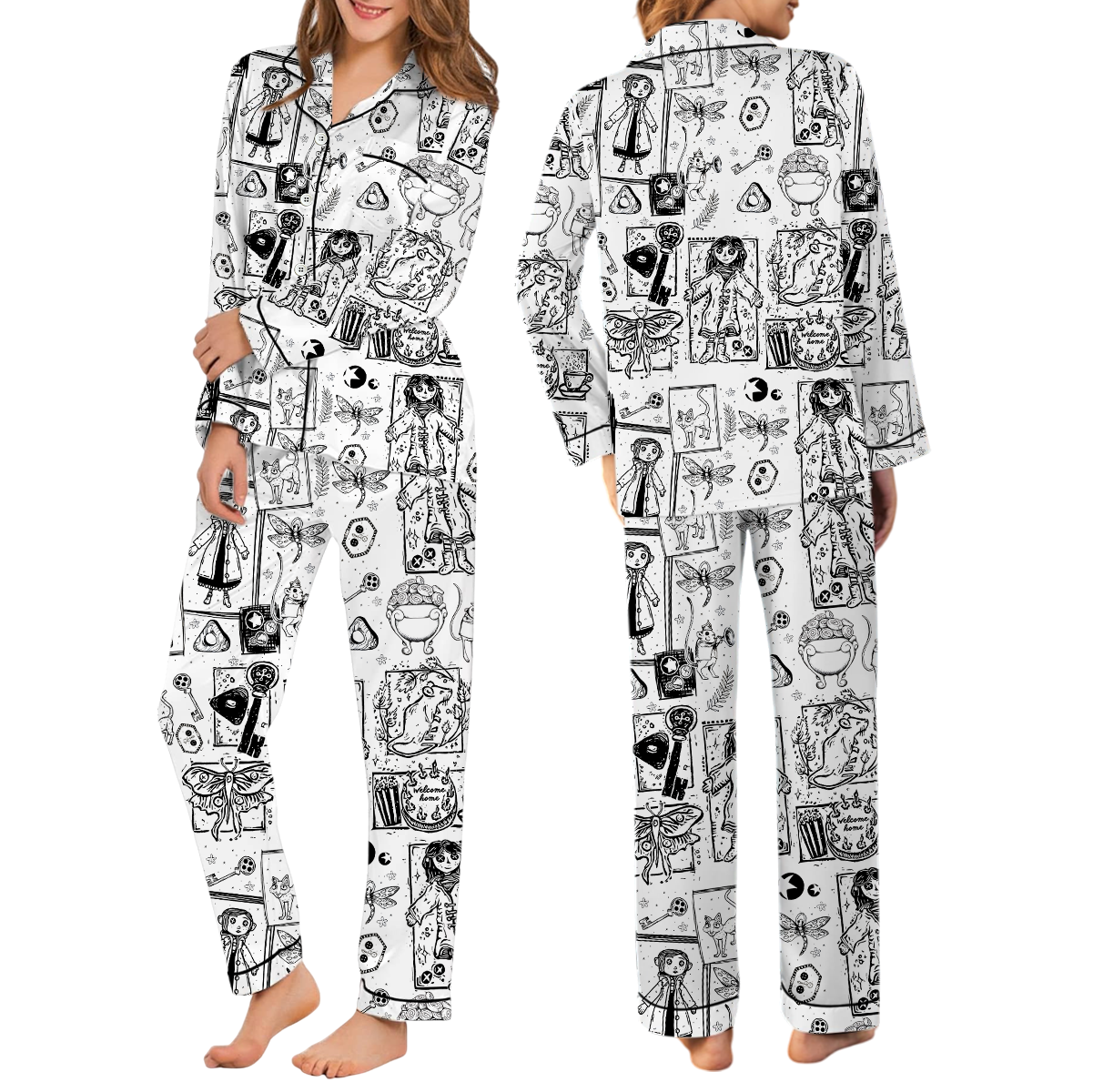 Coraline Pajamas Set, Luxury Silk Pajamas Soft Sleepwear - Walmart.com