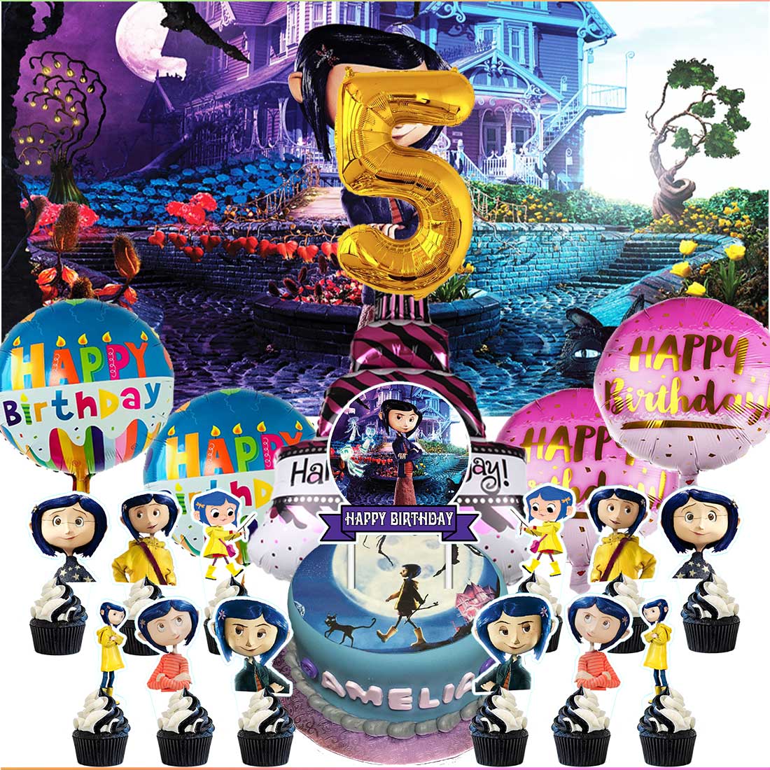 Coraline Party Supplies Decor 5th Kit Balloons Birthday Cake Topper ...