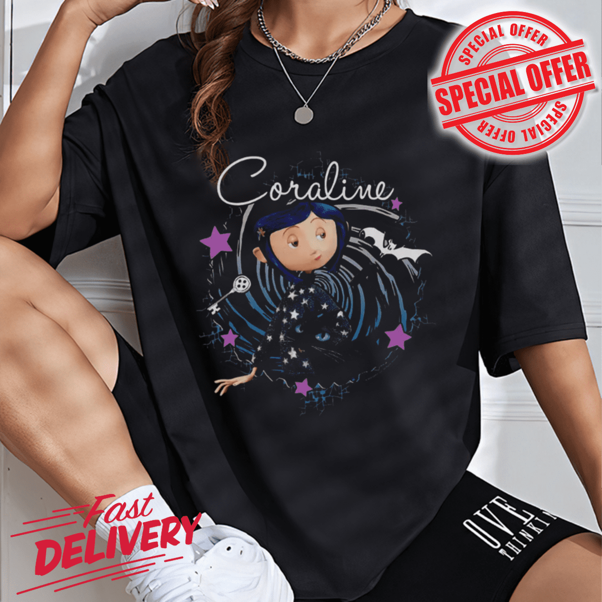 Coraline The Cat Swirl And Stars Tshirt Coraline Shirt Halloween ...