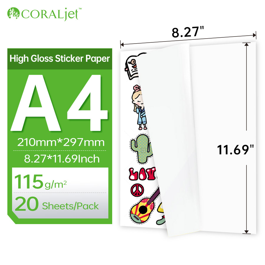 Coraljet 20 50 sheets 8.3"x11.7"(A4) 4x5(A6) High-Quality Glossy ...