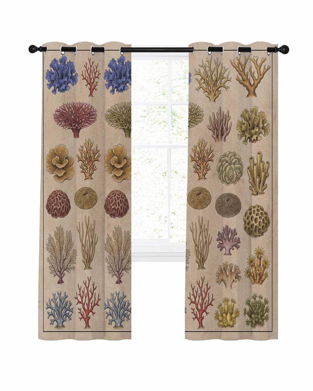 Corals Blackout Curtains 84 Inch Length Retro Colorful Ocean Corals ...