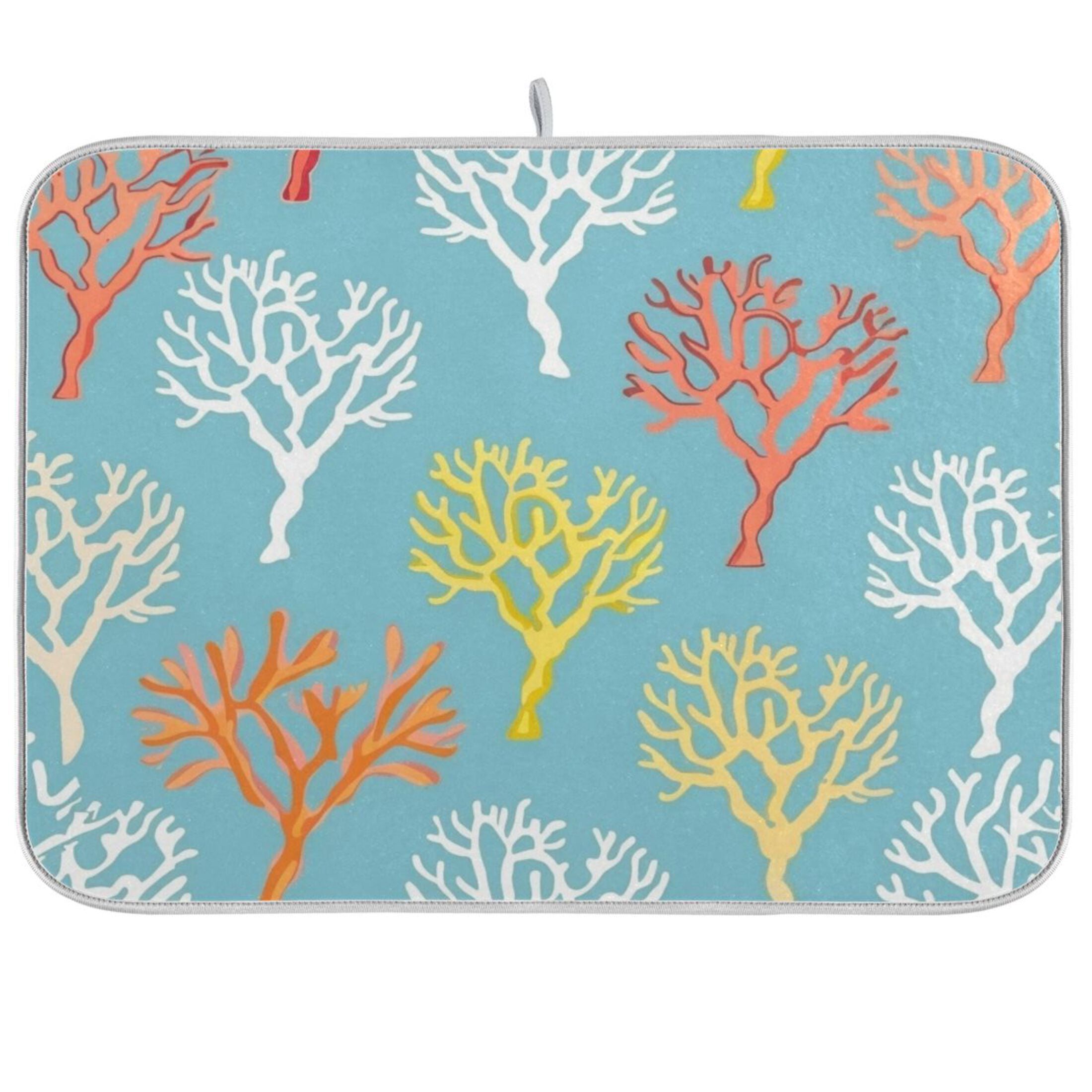 Corals Dish Drying Mat Dish Drainer Rack Mats Water Absorbent Non-Slip ...