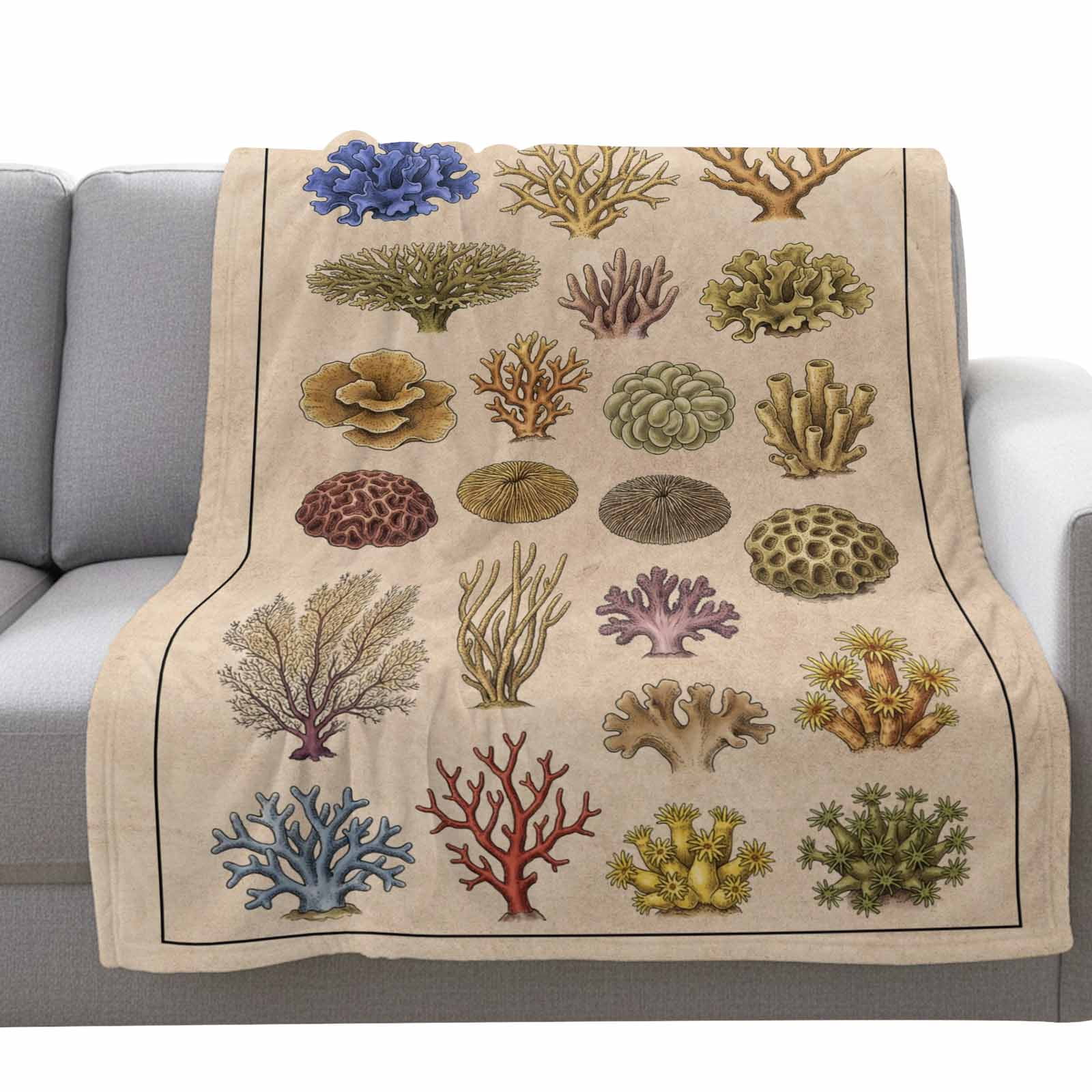 Corals Fleece Throw Blanket Lightweight Retro Colorful Ocean Corals ...