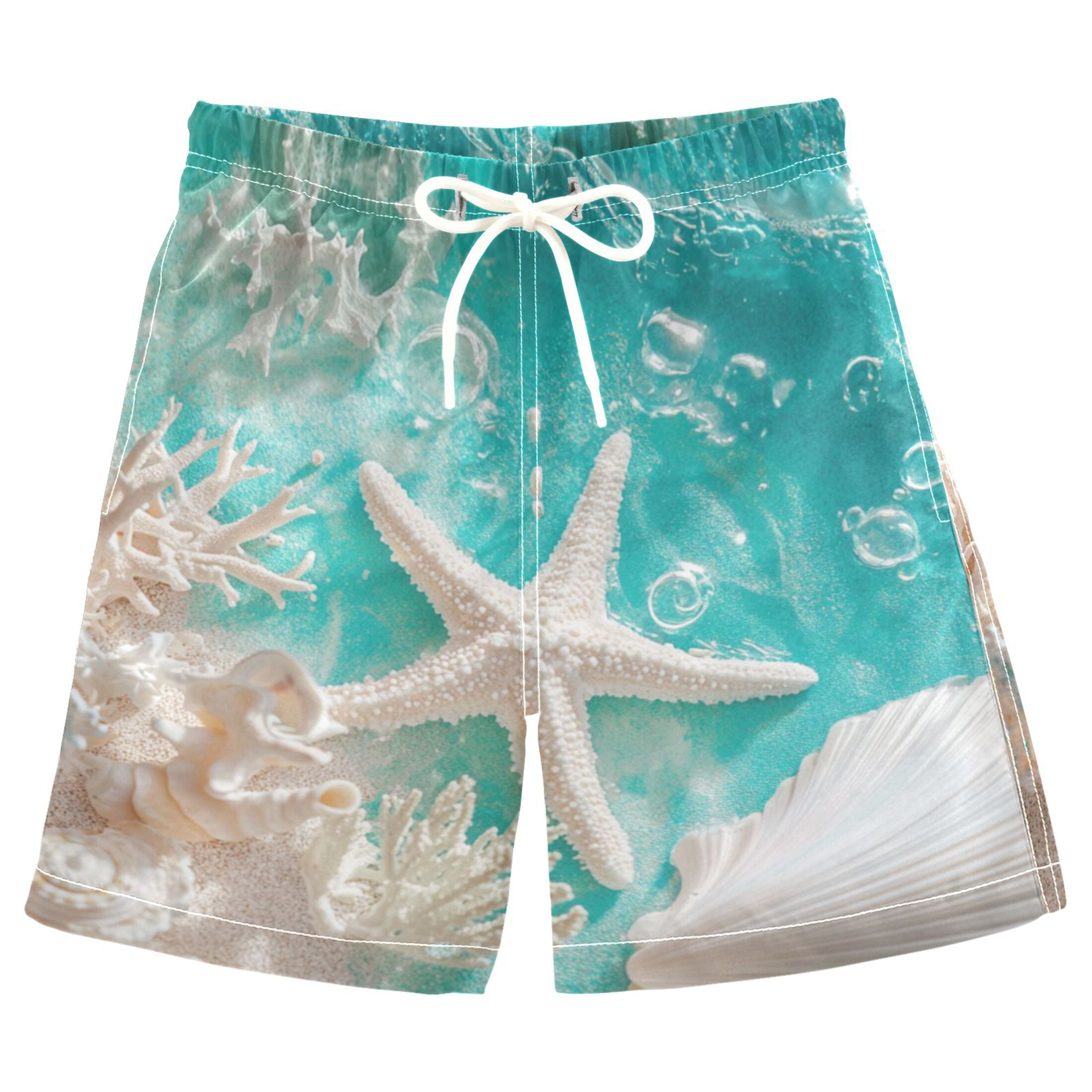 Corals Shells Starfish Seaside Boys' Beach Pants Board Shorts Swim ...