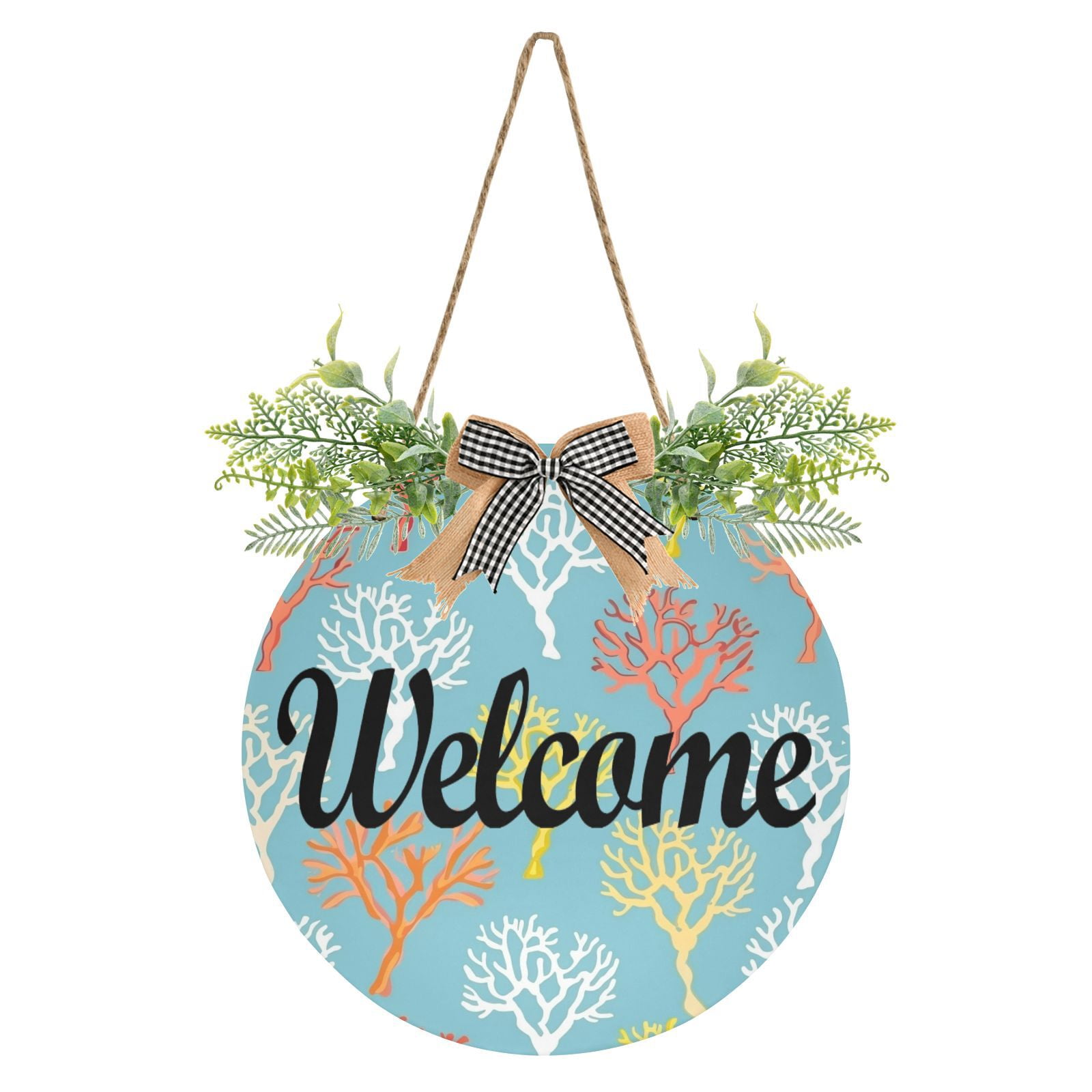 Corals Welcome Sign for Front Door Wreath Door Sign for Farmhouse Porch ...